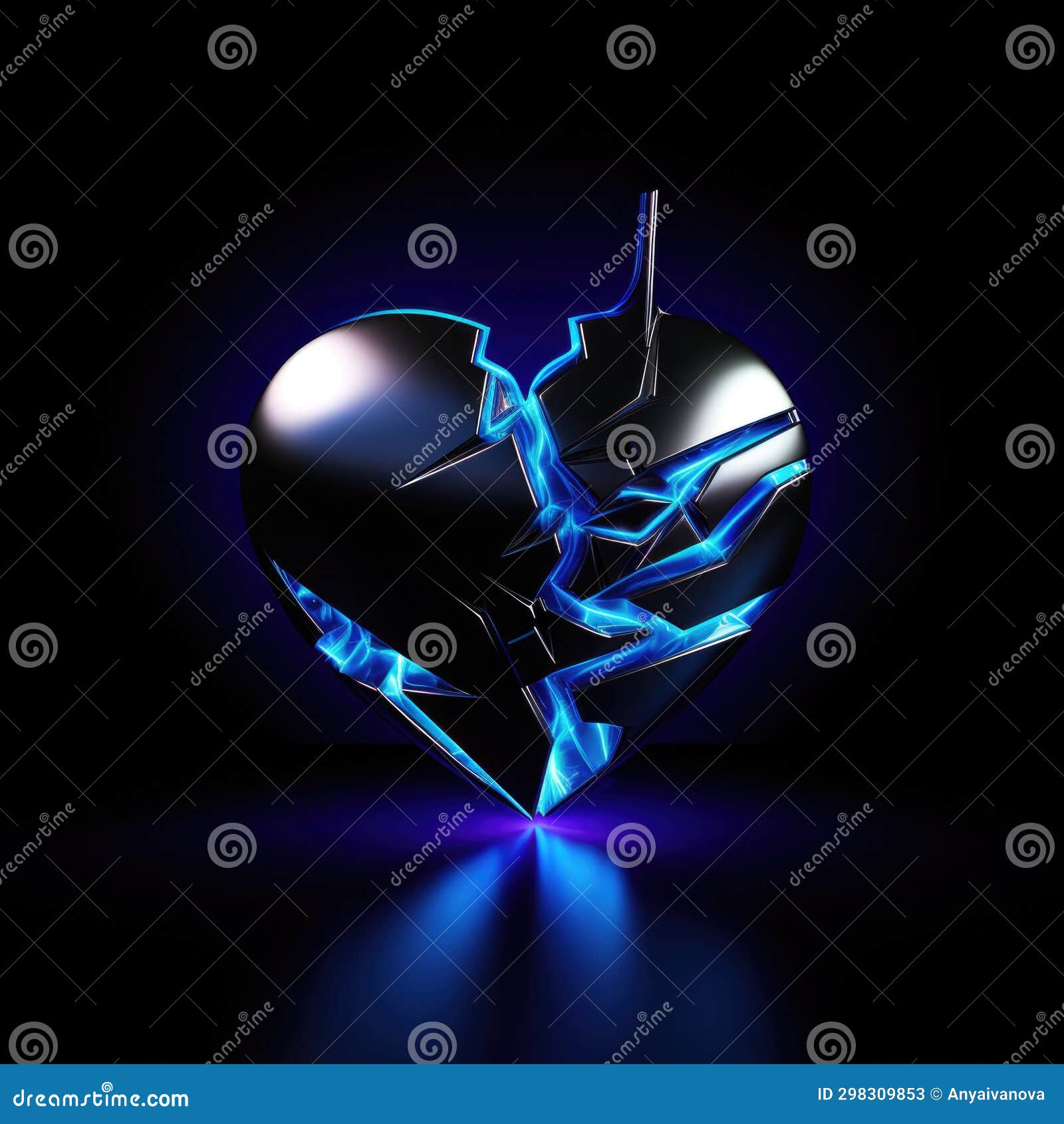 A Broken Heart with Blue Flames on a Black Background Stock Image ...