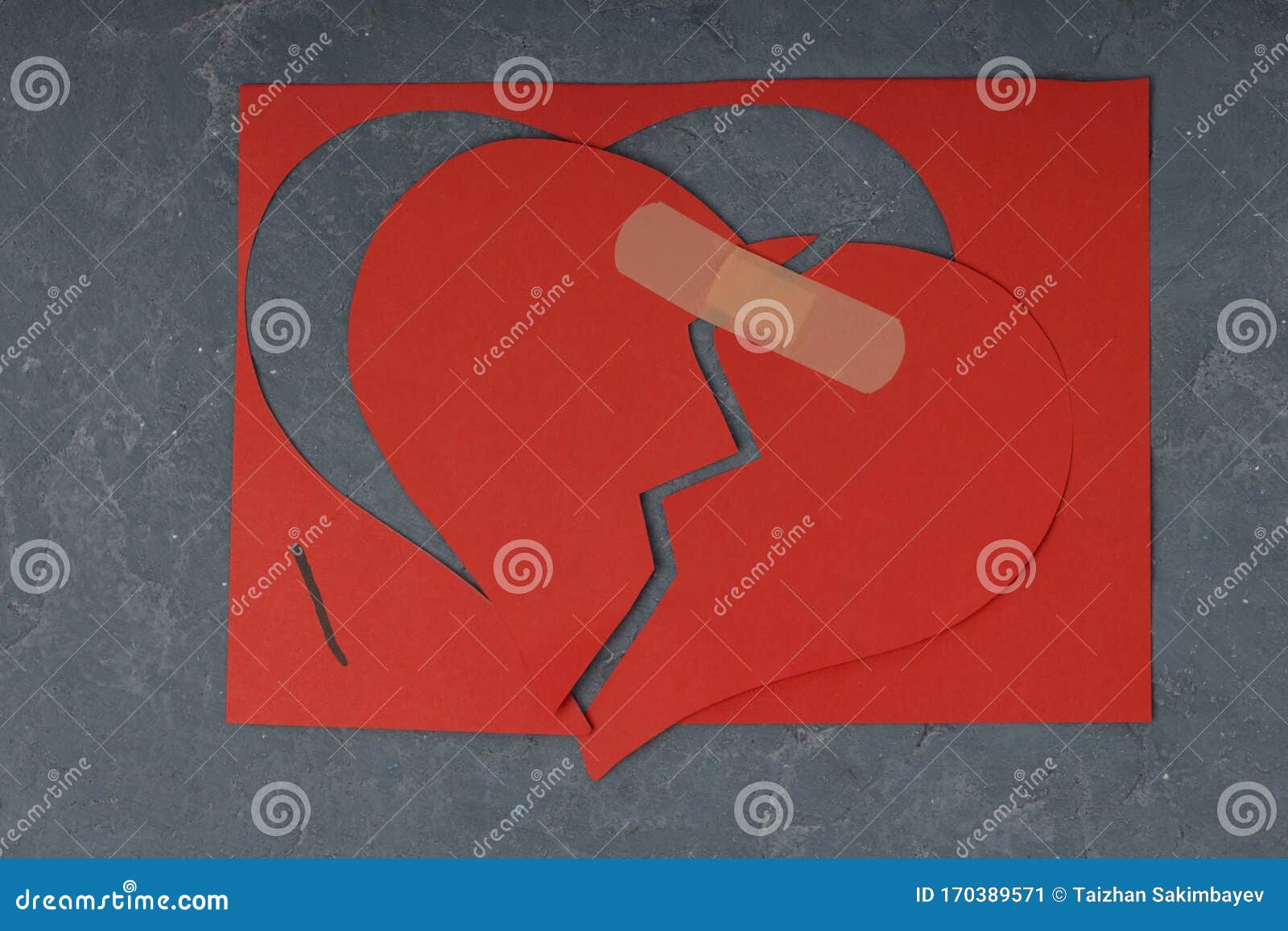 Broken Heart Card with Red Hearts on Concrete Background Stock Image ...