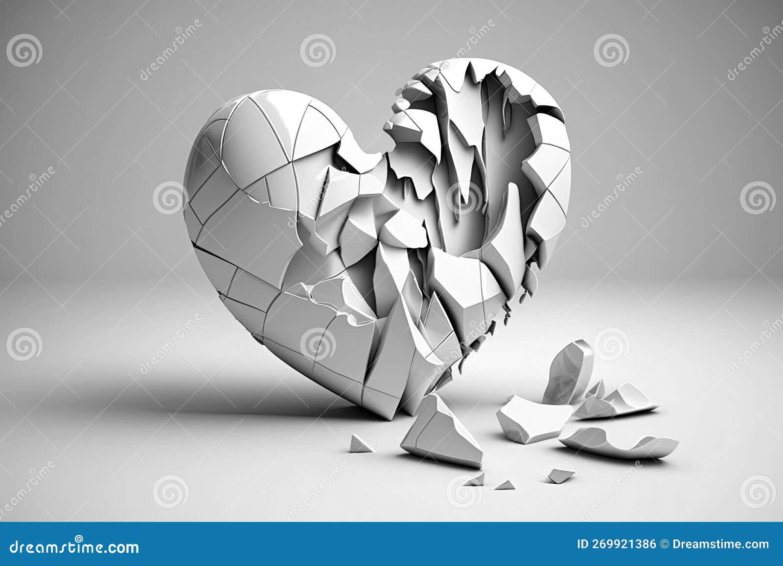 Broken Heart with Cracks on White Background. Isolate. Generative AI ...