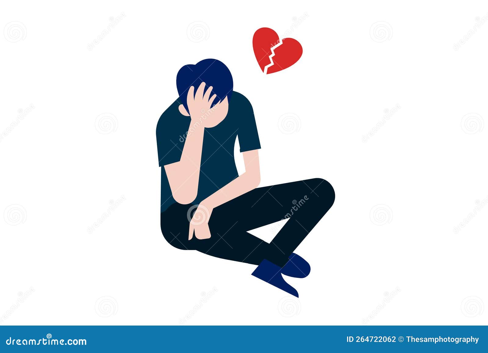 Broken Heart and a Depressed Man Stock Illustration - Illustration of ...