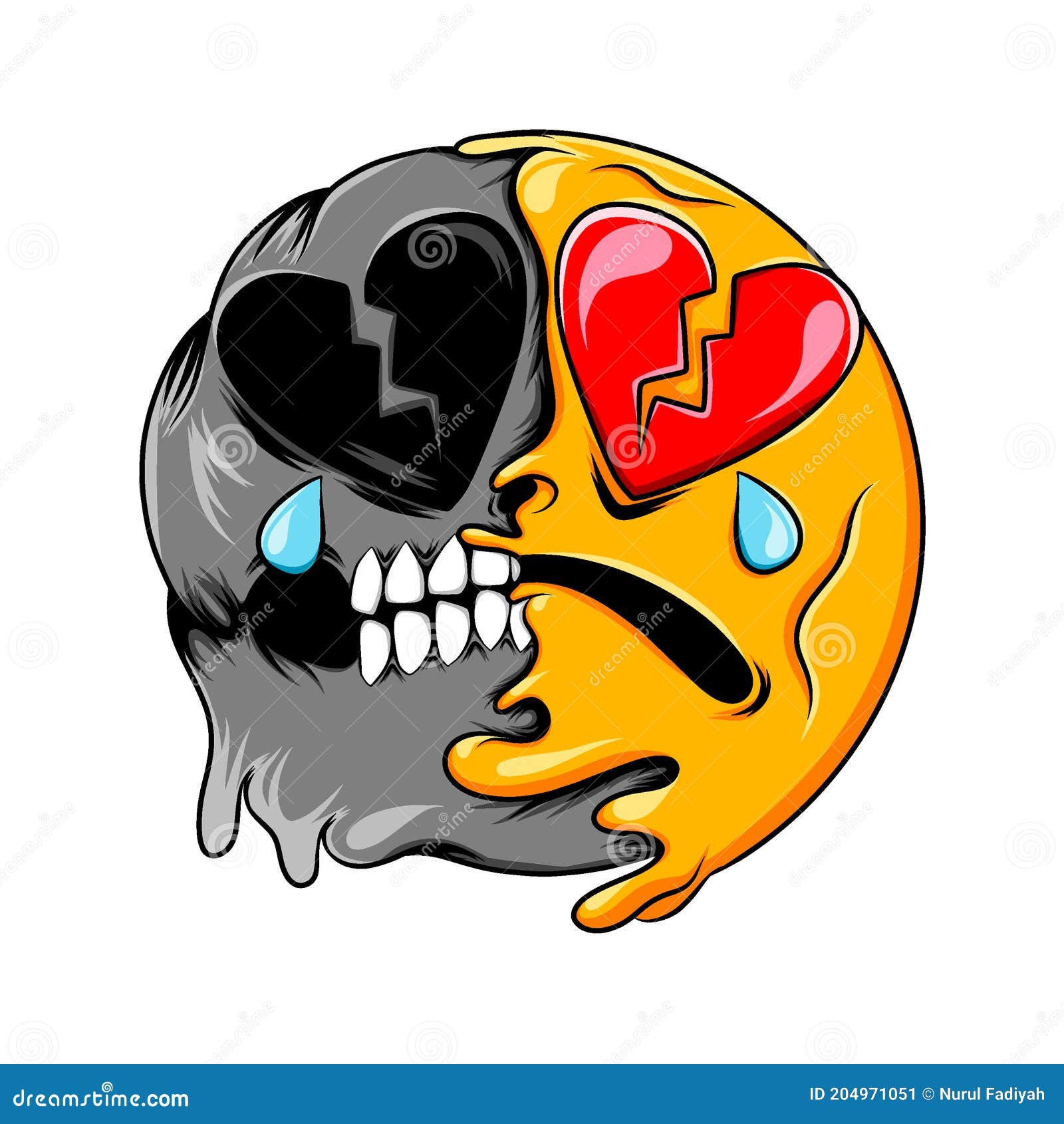 A Broken Heart Face Expression Changes To Dark Skull Broken Heart ...