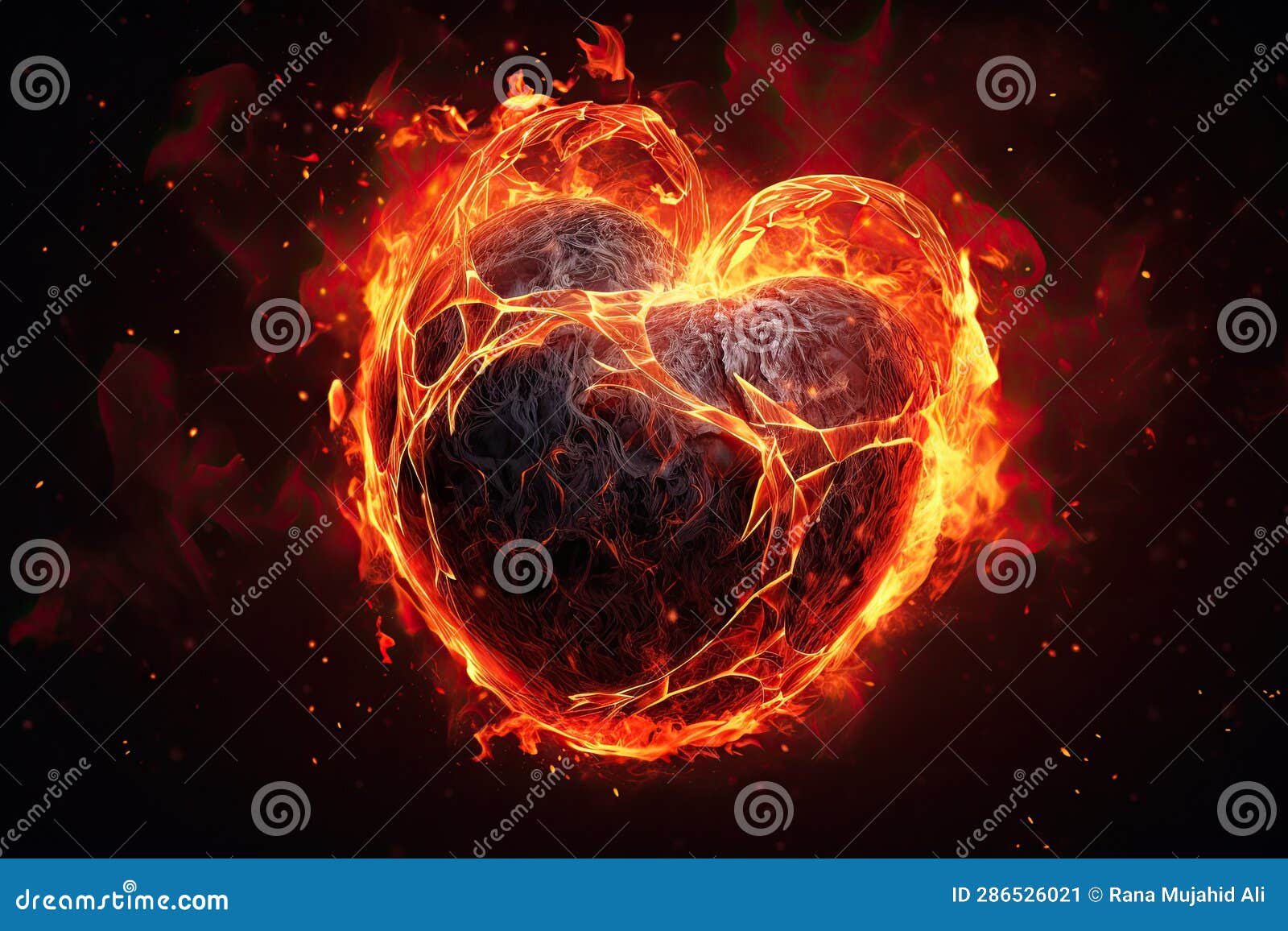 Broken Heart in Fire Valentines Sadmess, Generative AI Stock ...