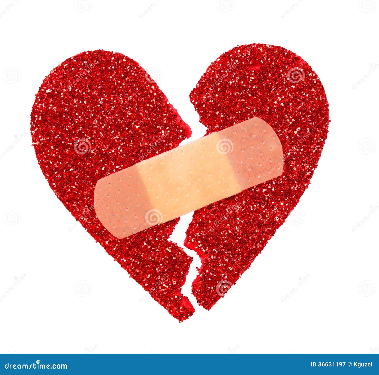 Broken Heart. Glitter Ripped Heart Fixed with Adhesive Bandage Stock ...