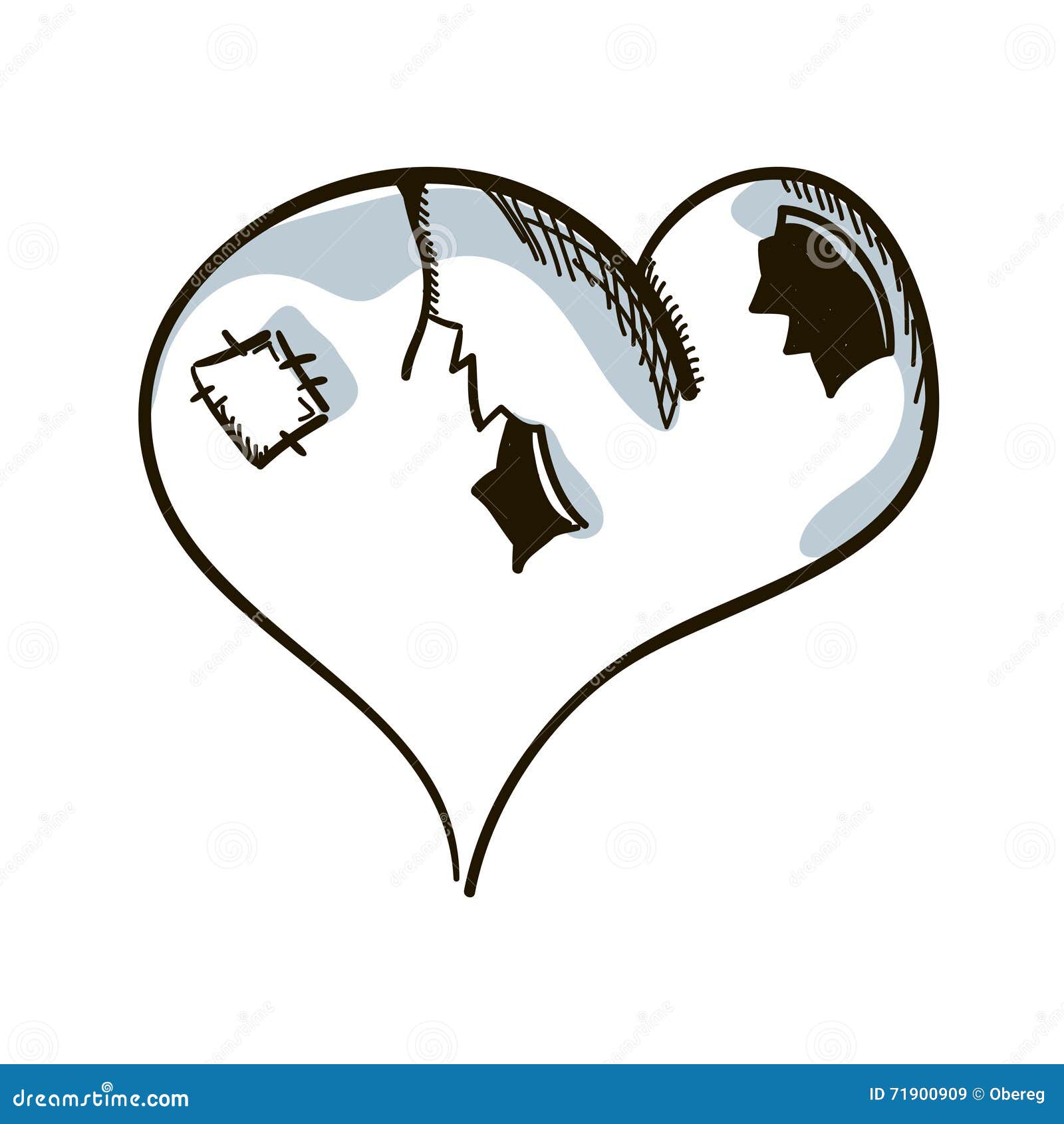 Broken Heart Hand Drawn Sketch Stock Vector - Illustration of heart ...