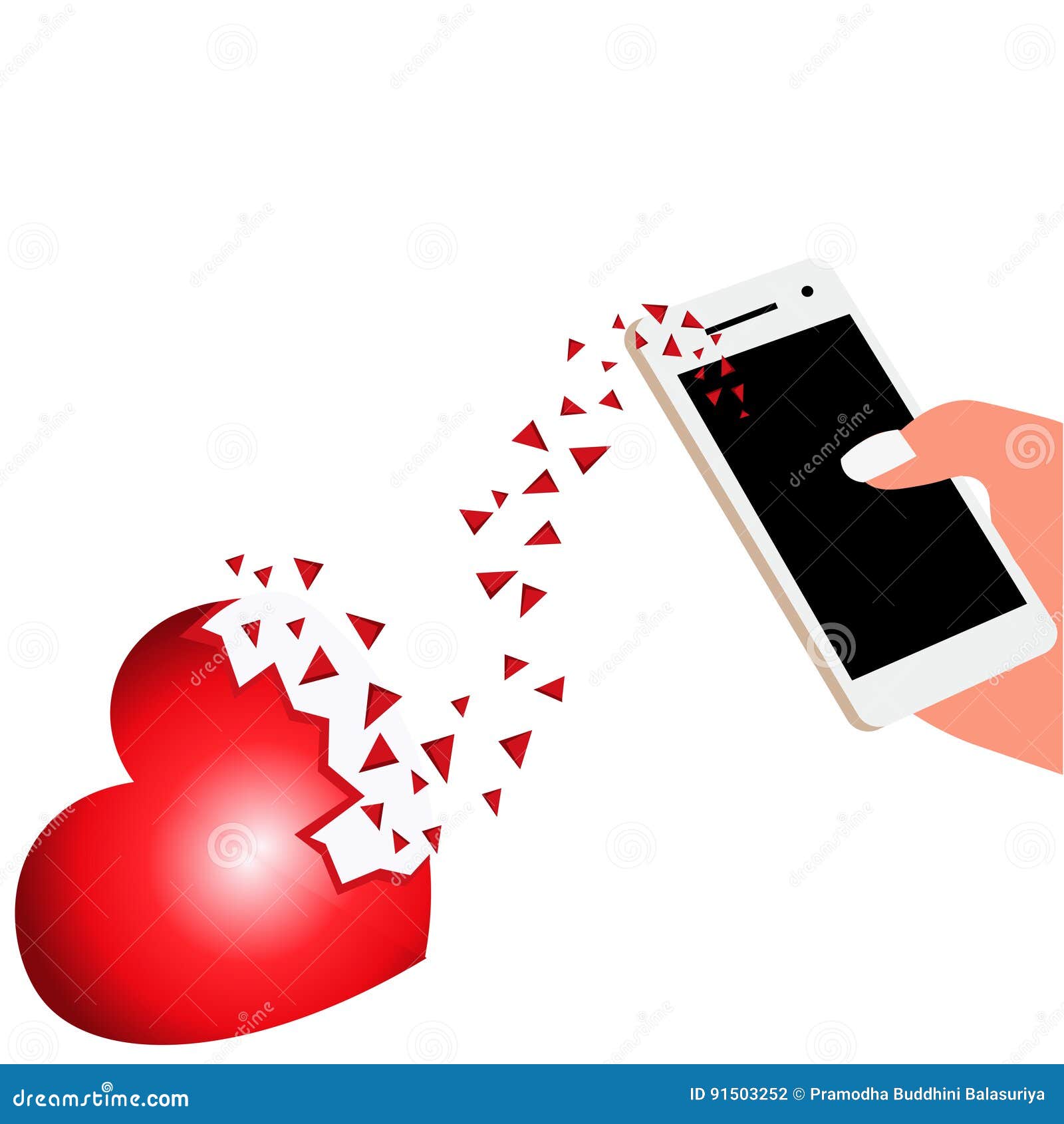 Broken Heart with a Hand Phone Stock Vector - Illustration of ...