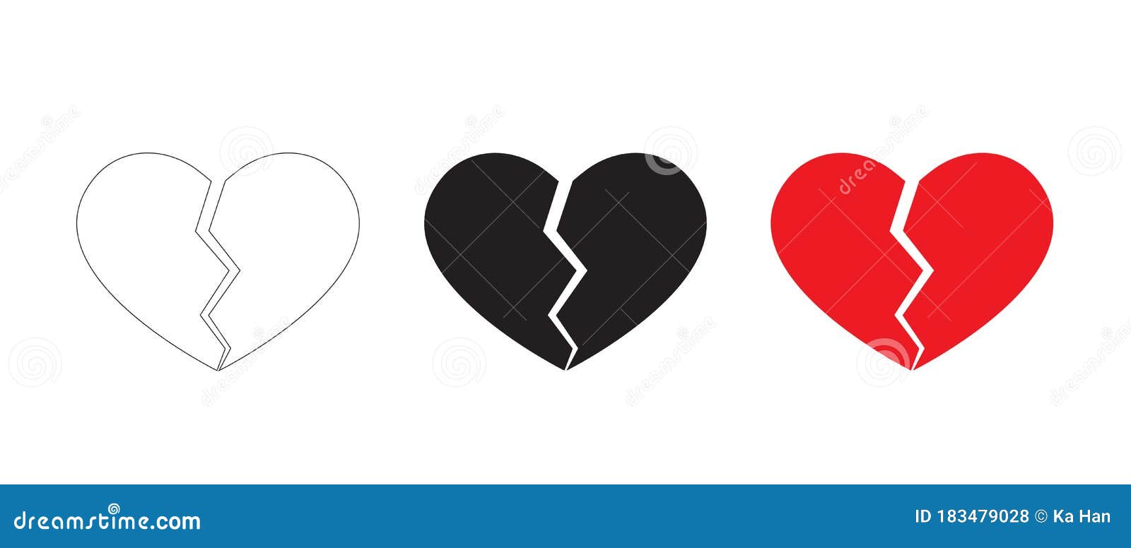 Broken Heart Icon Set on White Background. Divorce and Heartbreak ...