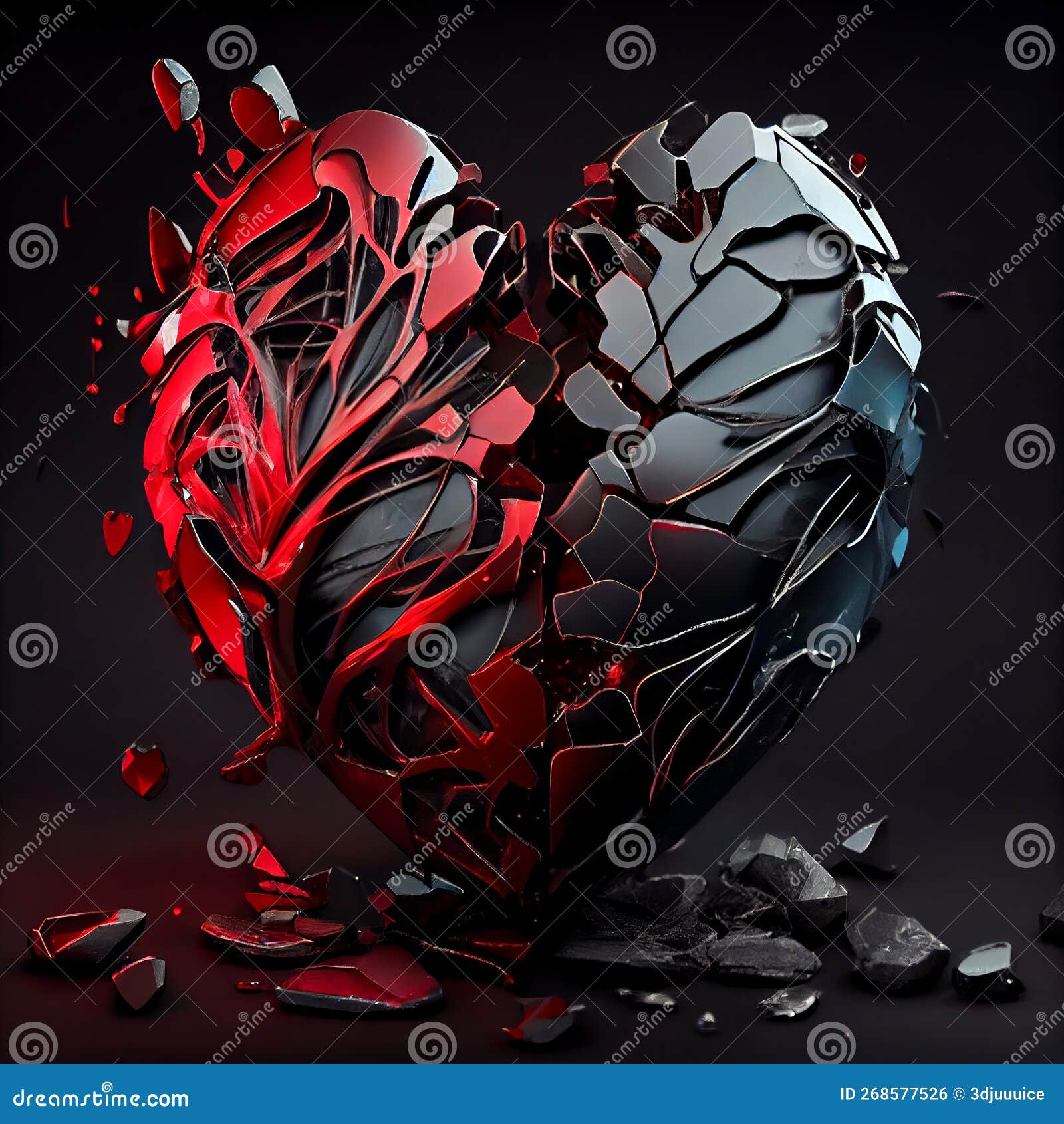 Broken Heart Made of Ruby and Black Diamond Isolated on Black ...