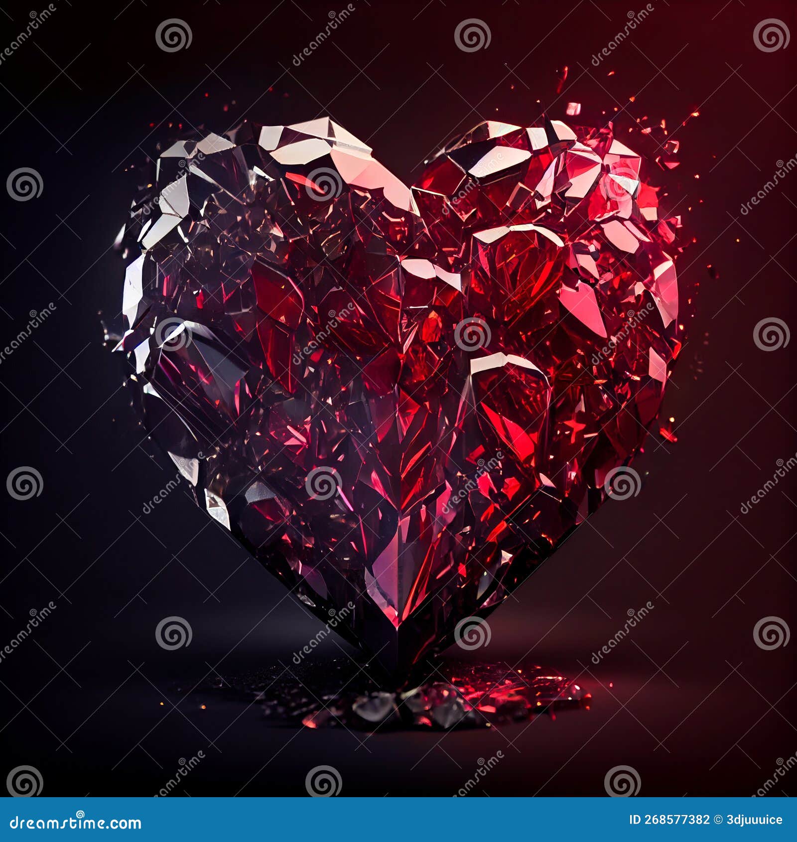 Broken Heart Made of Ruby Isolated on Black Background. Stock ...