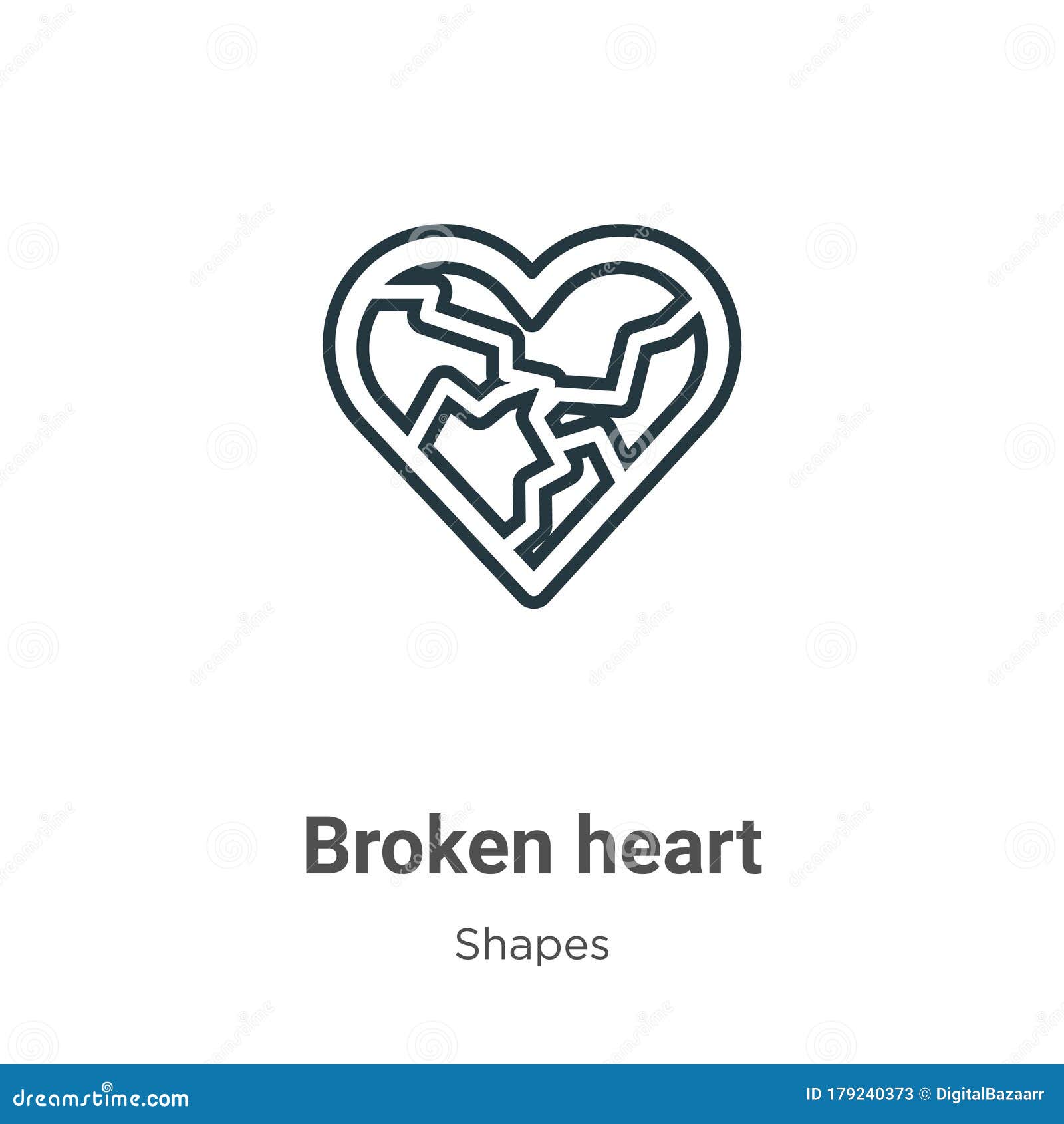 Broken Heart Outline Vector Icon. Thin Line Black Broken Heart Icon ...