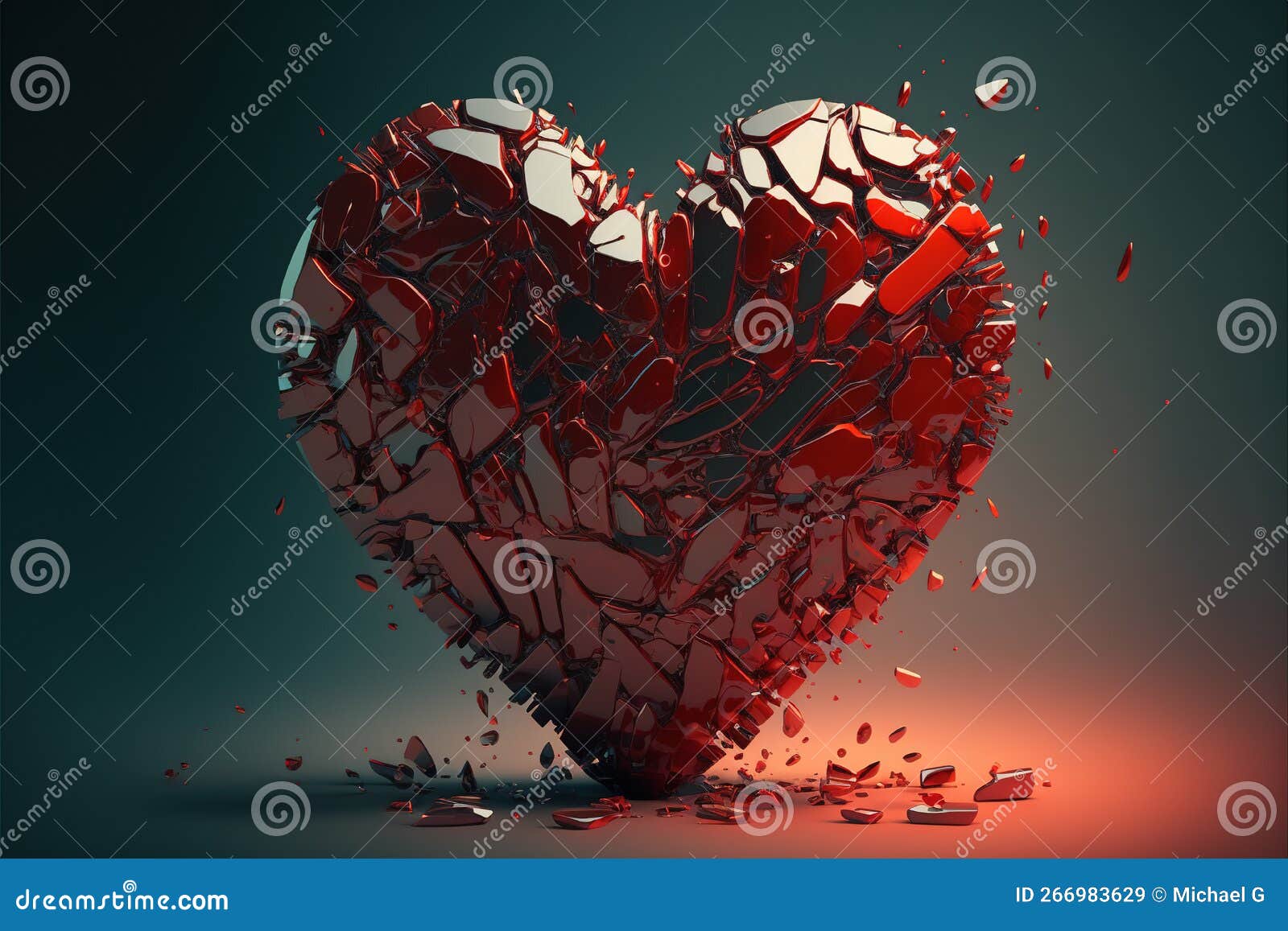Broken Heart with Red Shattered Glass Texture Stock Illustration ...