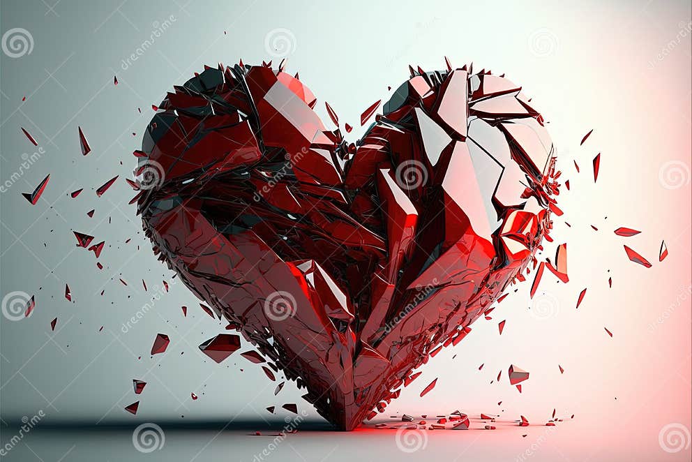 Broken Heart with Red Shattered Glass Texture Stock Illustration ...