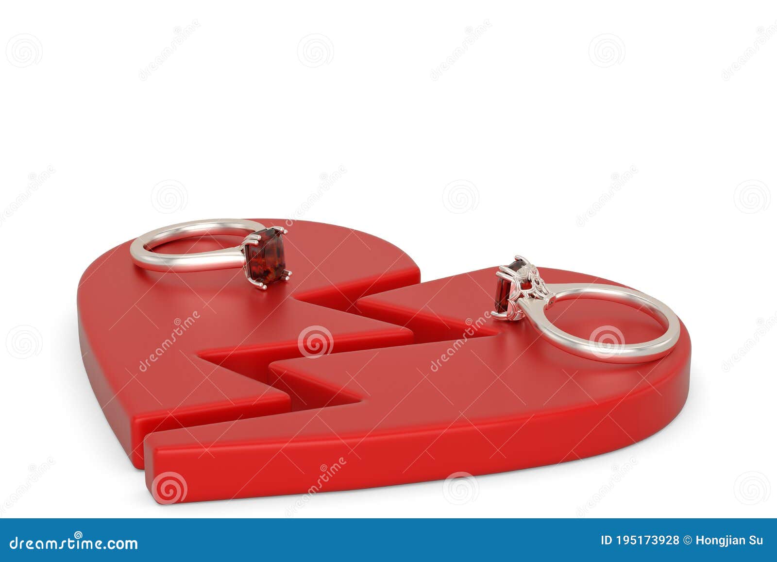 Broken Heart with Ring Isolated on White Background, 3D Render. 3D ...