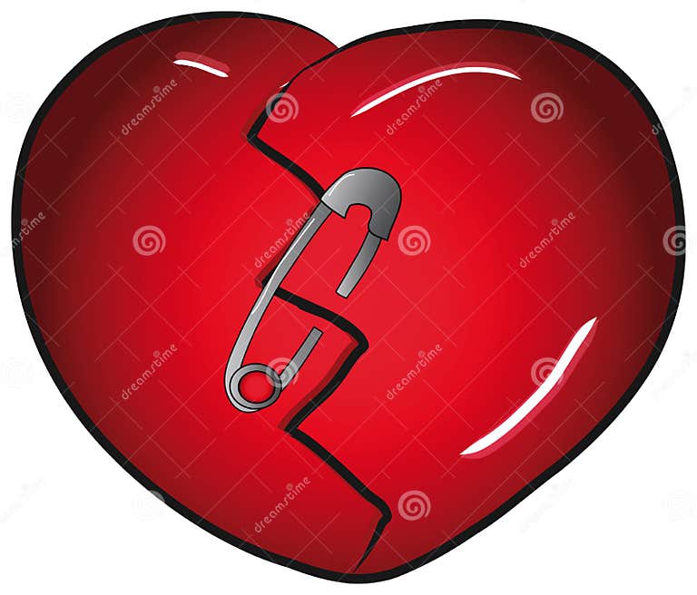 Broken Heart with Safety-pin Stock Vector - Illustration of broken ...