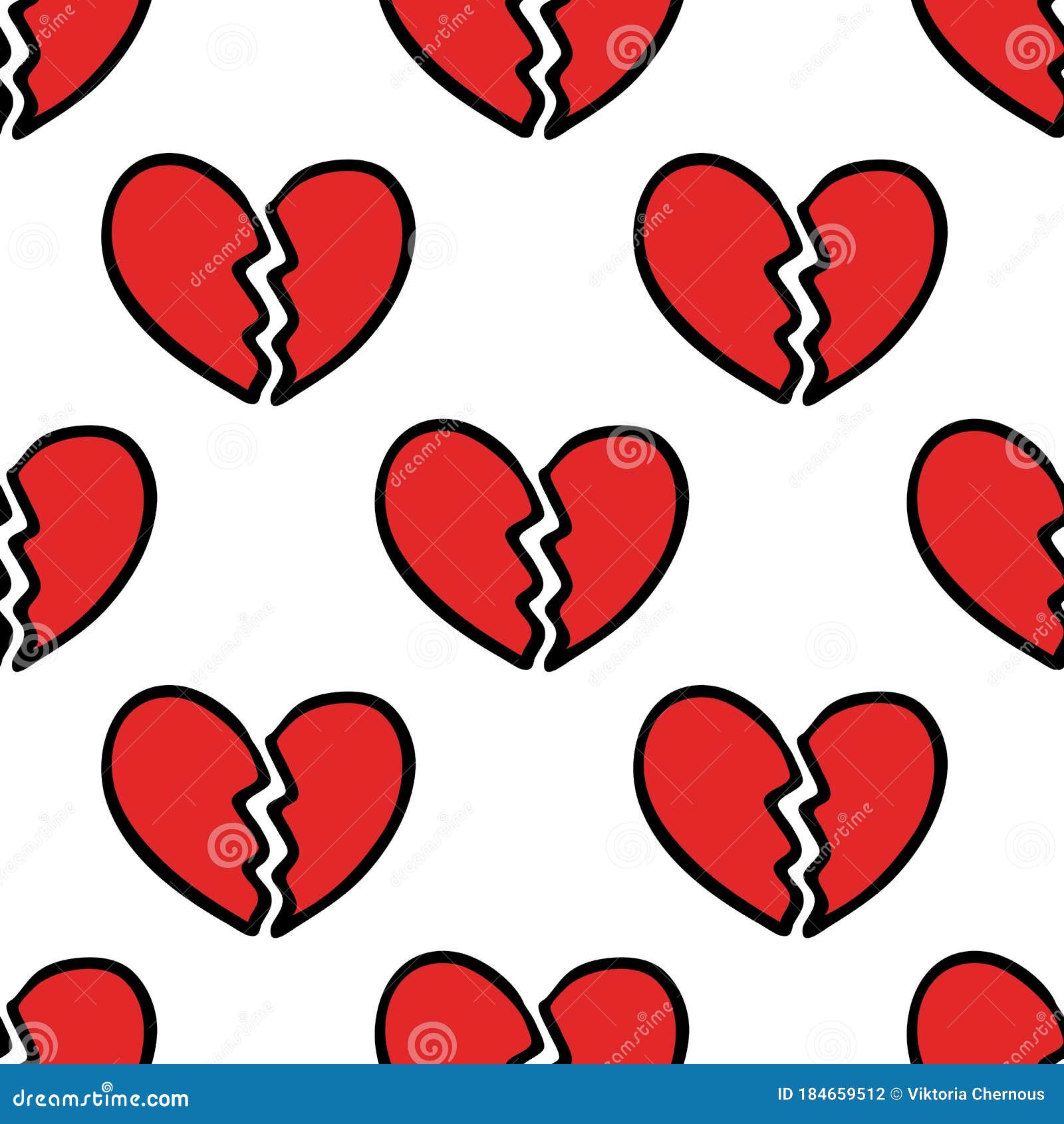 Broken Heart Seamless Doodle Pattern Stock Illustration - Illustration ...