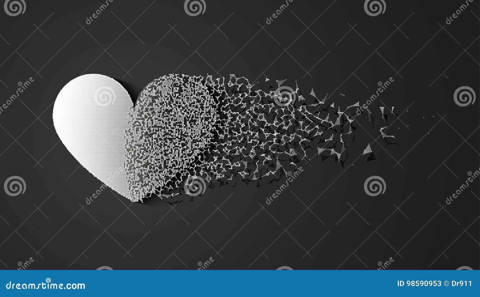 Broken heart with shadow stock vector. Illustration of monochrome ...