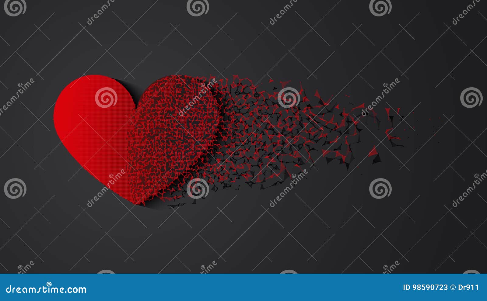 Broken heart with shadow stock vector. Illustration of abstract - 98590723