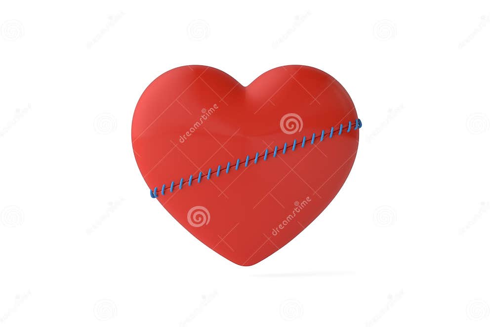 Broken Heart. Stitch Suture on Heart Shape, 3D Rendering Stock ...