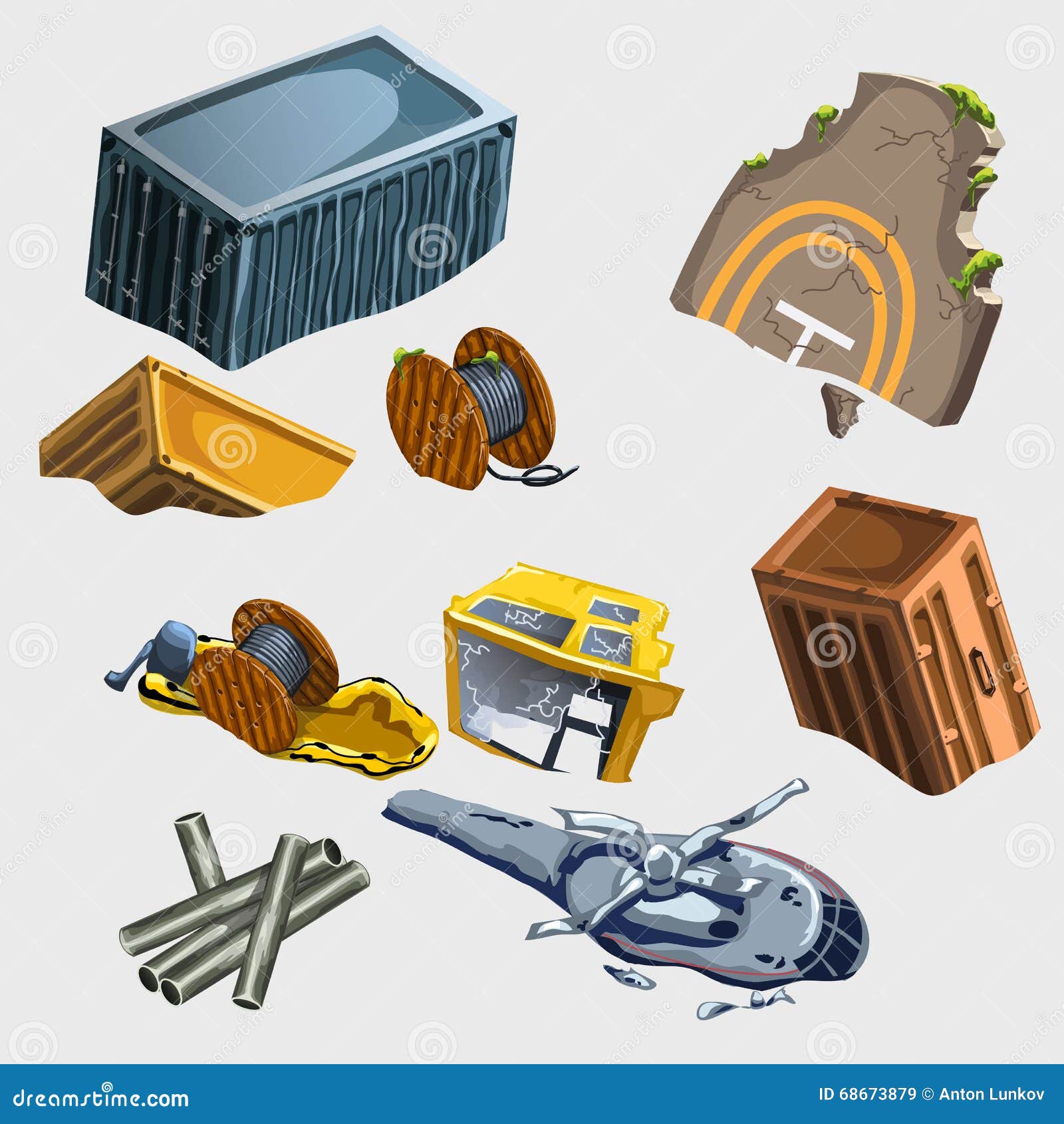 Broken Helicopter and the Wreckage of Equipment Stock Vector ...