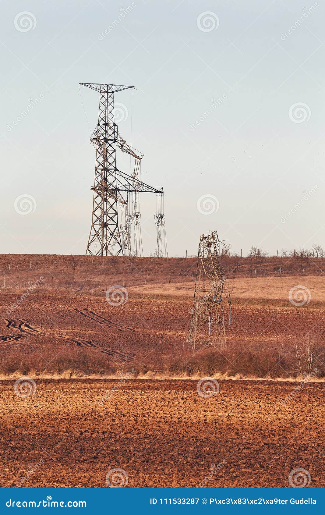 Electric lines collapsed stock image. Image of electric - 111533287