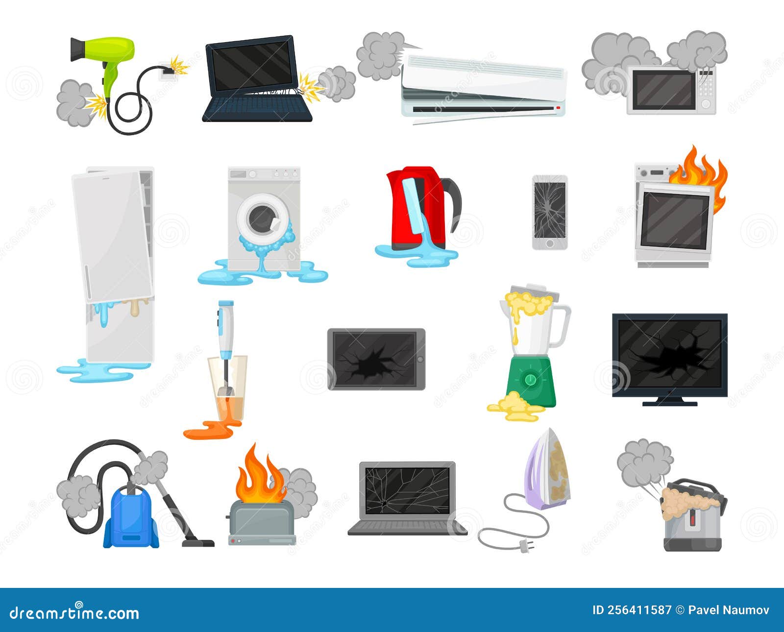 Broken Home Appliances and Electronic Device with Different Damage Big ...