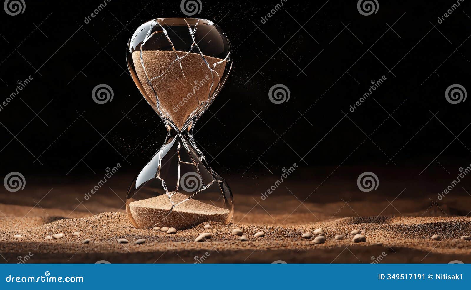 Broken Hourglass Symbolizing the Passage of Time and Impermanence Stock ...
