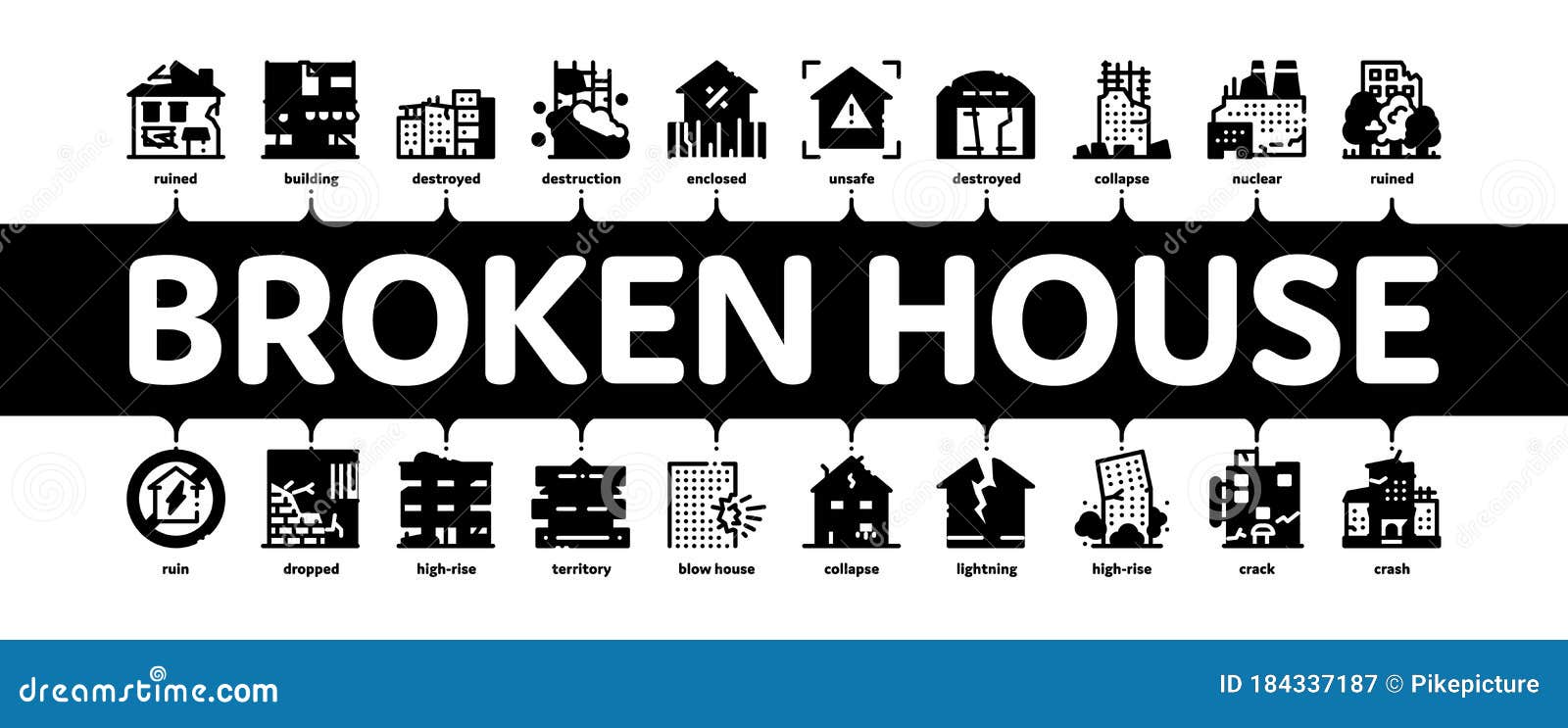 Broken House Building Minimal Infographic Banner Vector | CartoonDealer ...