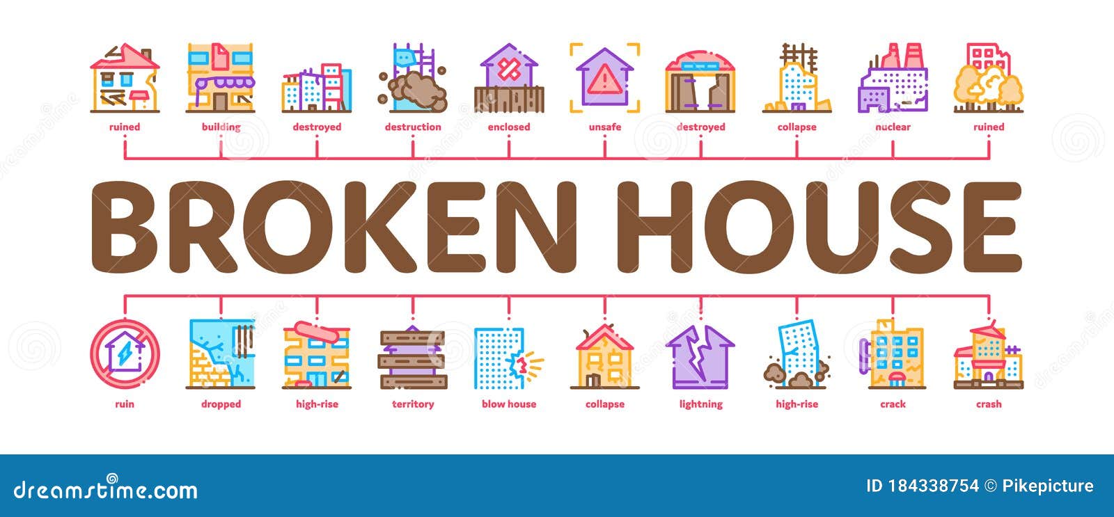 Broken House Building Minimal Infographic Banner Vector Stock Vector ...