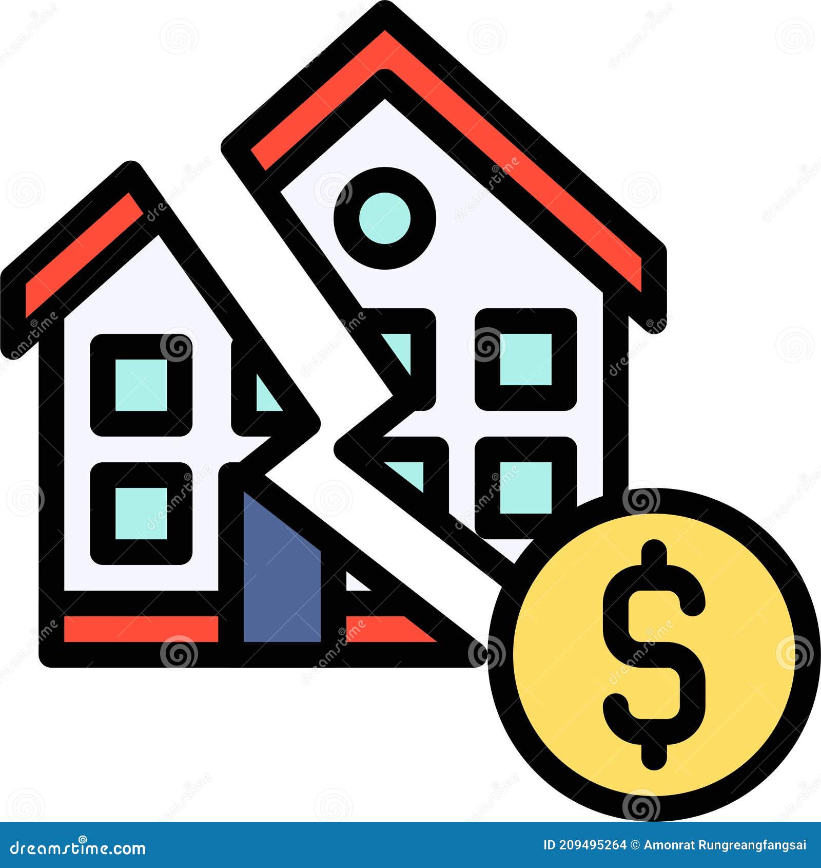 Broken House with Coin Icon, Bankruptcy Related Vector Stock Vector - Illustration of vector ...