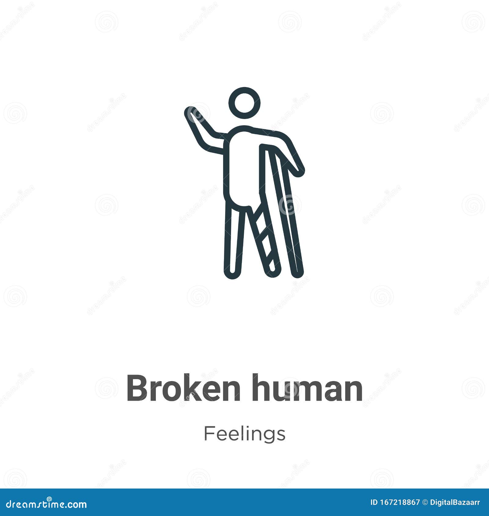Broken Human Outline Vector Icon Thin Line Black Broken Human Icon