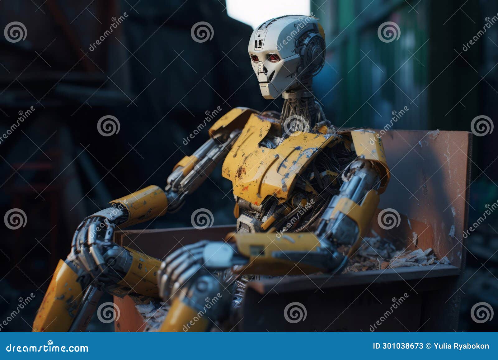 Broken Humanoid Robot Dumpster. Generate Ai Stock Image - Image of ...