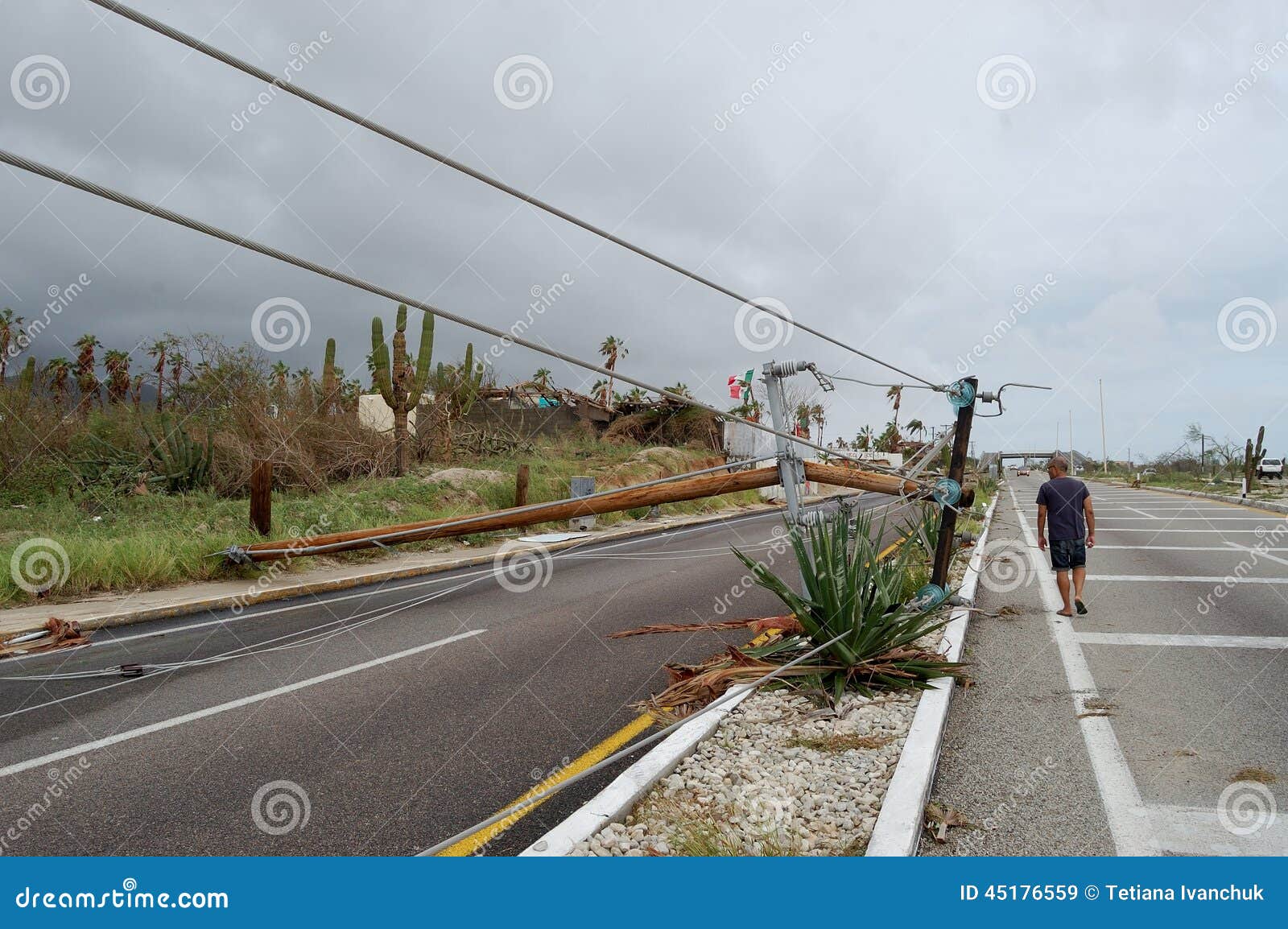 Broken by Hurricane Electric Wooden Post Editorial Stock Image - Image ...