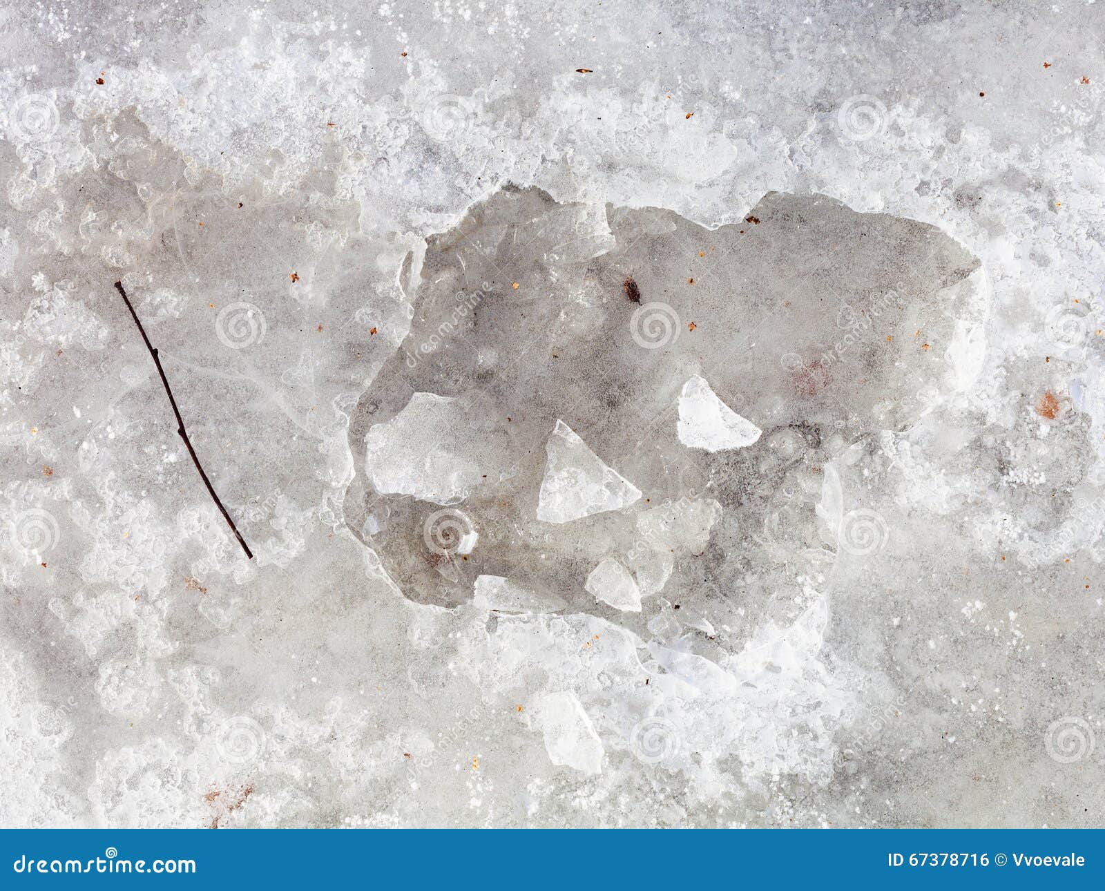 Broken Ice Crust on Frozen Puddle in Winter Day Stock Photo - Image of ...
