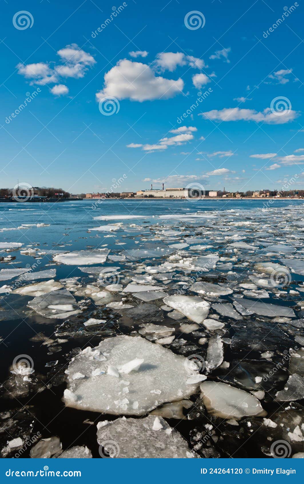 Broken Ice Pieces Floating on River Stock Photo - Image of cityscape ...