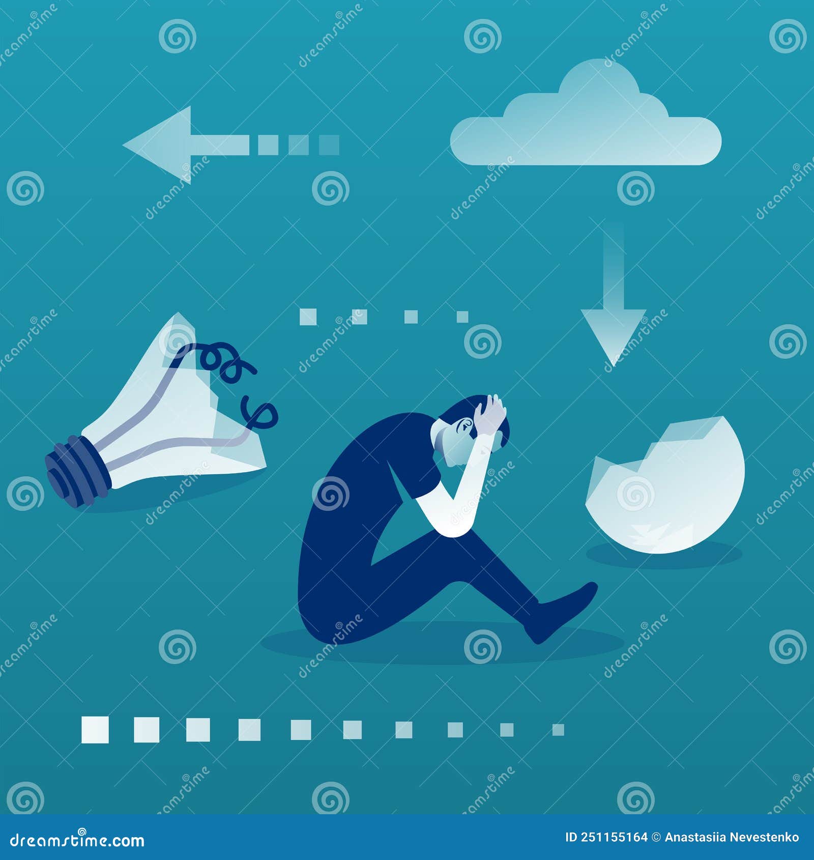 Broken Idea. a Sad Man Sits with a Failed Idea. Error Concept Stock ...