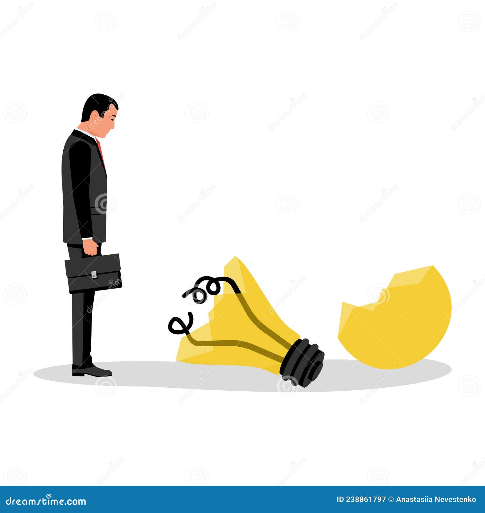 Broken Idea. a Sad Man Sits with a Failed Idea Stock Vector ...