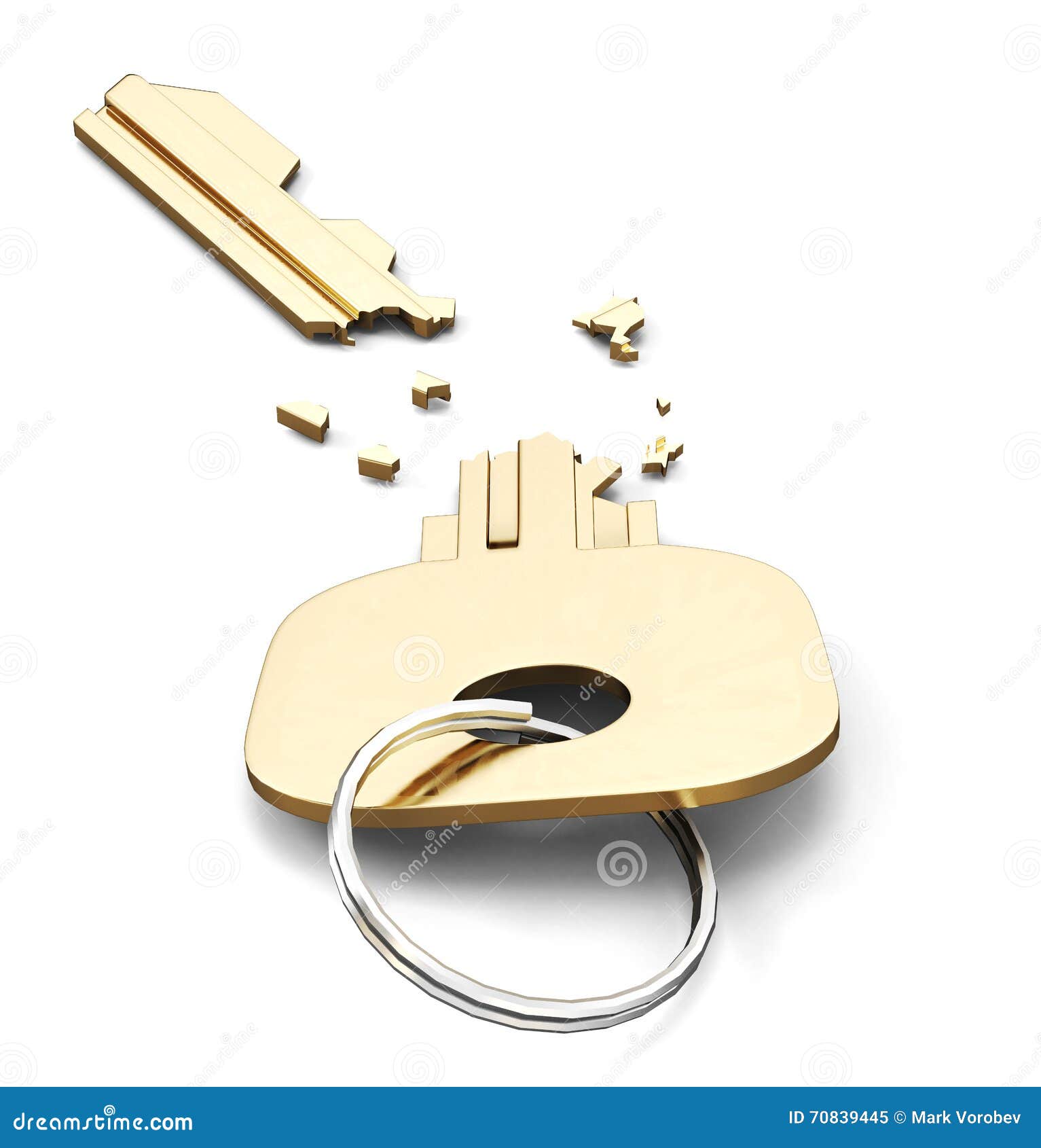 Broken Key Isolated on White Background. 3d Render Image Stock ...