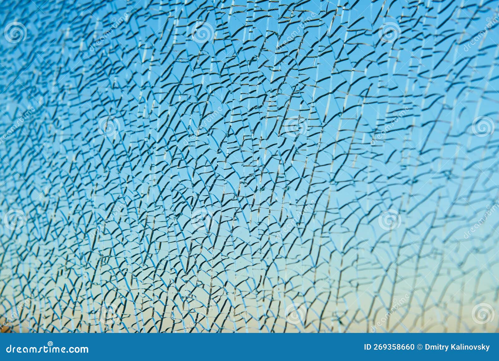 Broken Laminated Glass Over Blue Sky. Safety Window Stock Photo - Image ...