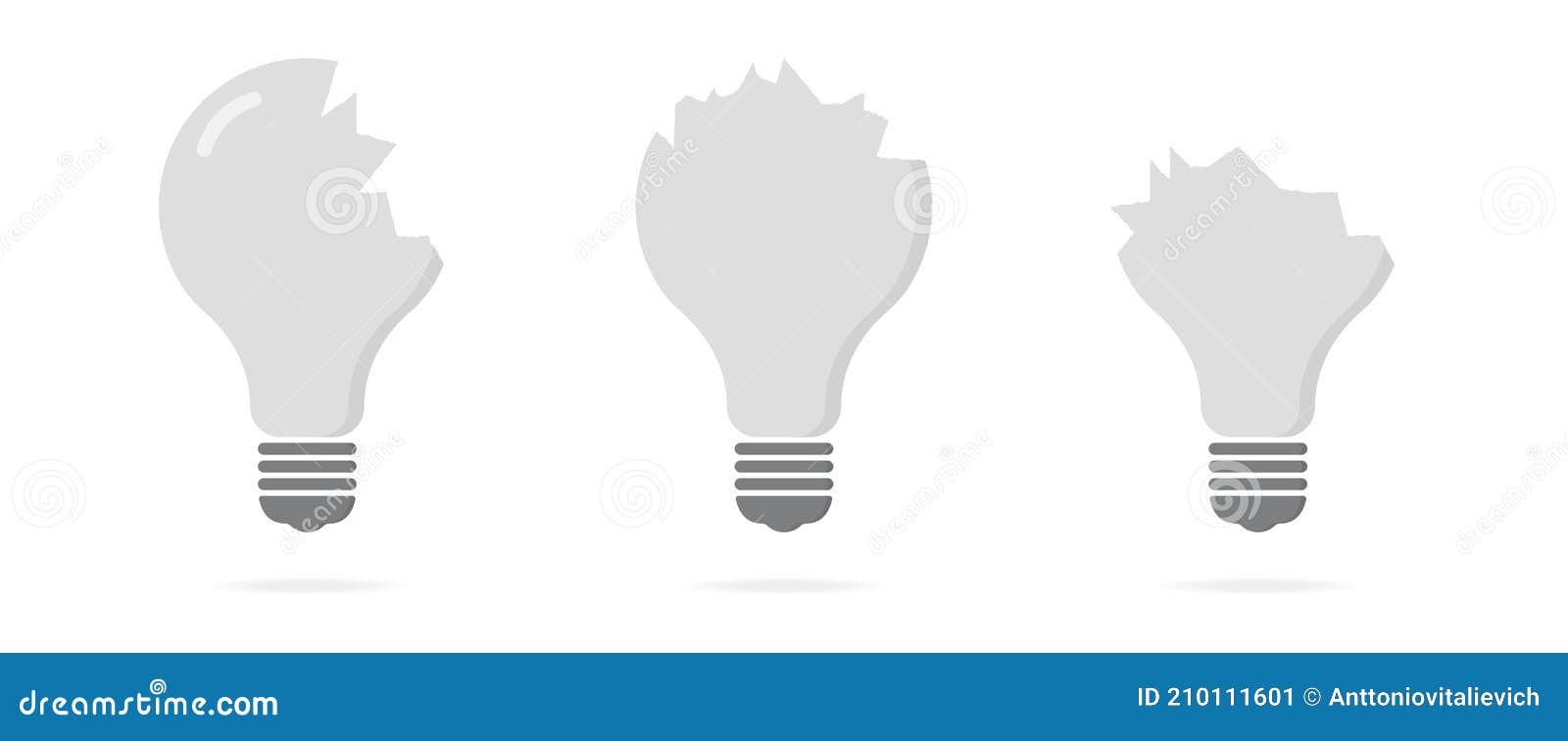 Broken Lamp Concept on White Background. Set of Crashed Bulb Stock ...