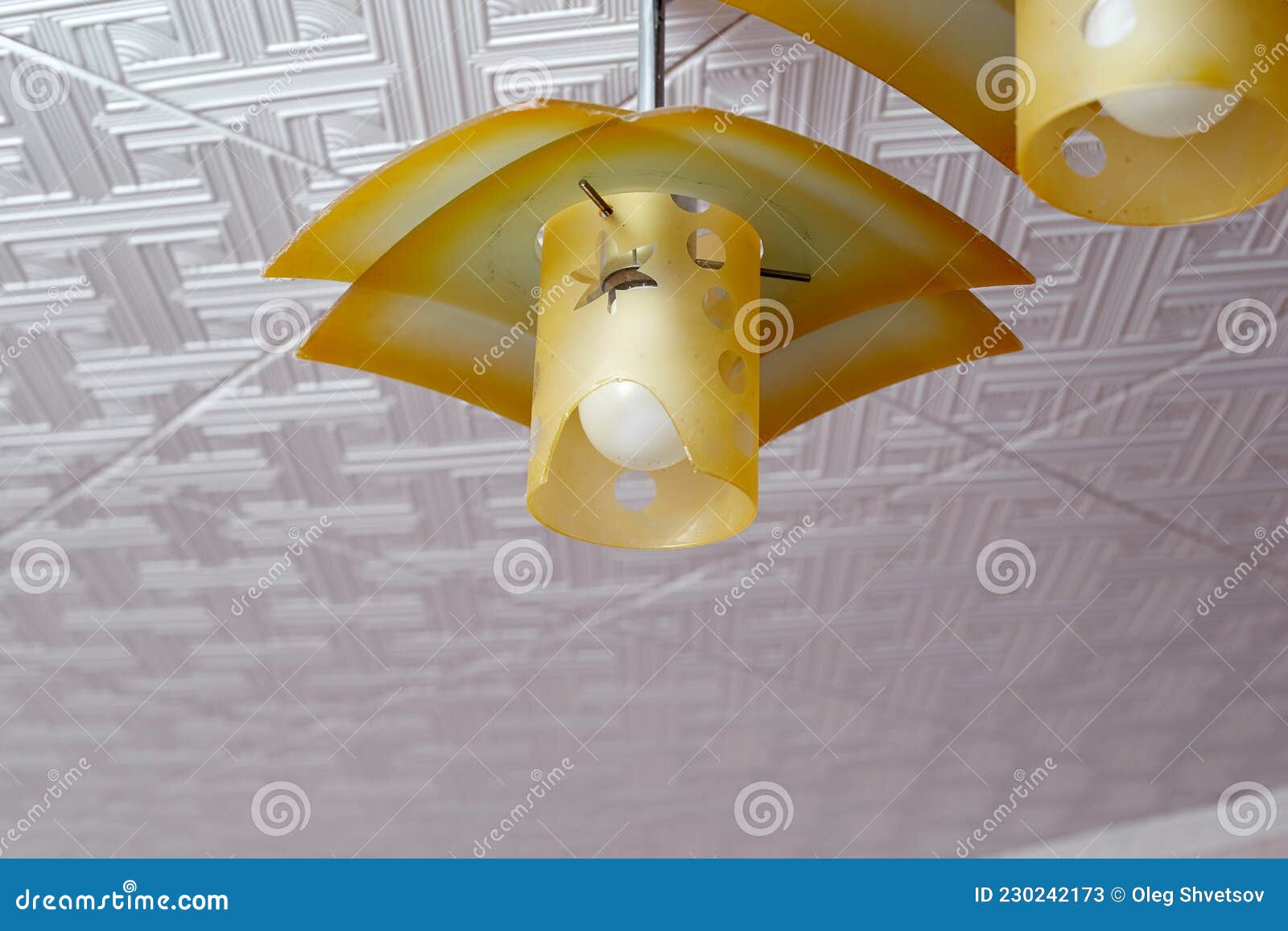 A Broken Lamp is Hanging on the Ceiling in Need of Repair Stock Image ...
