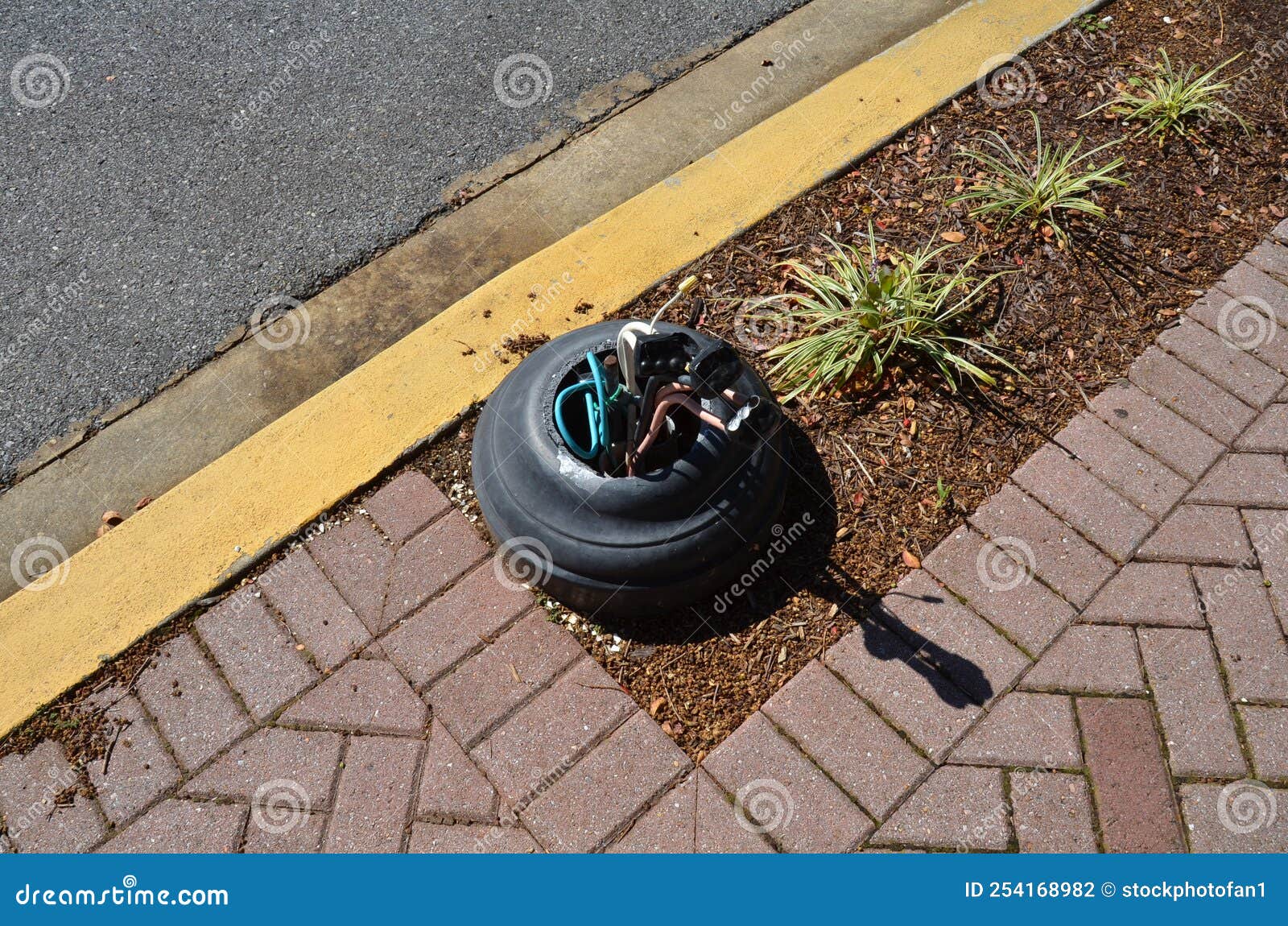 Broken Lamp Post with Electrical Connections on Side of Road Stock ...
