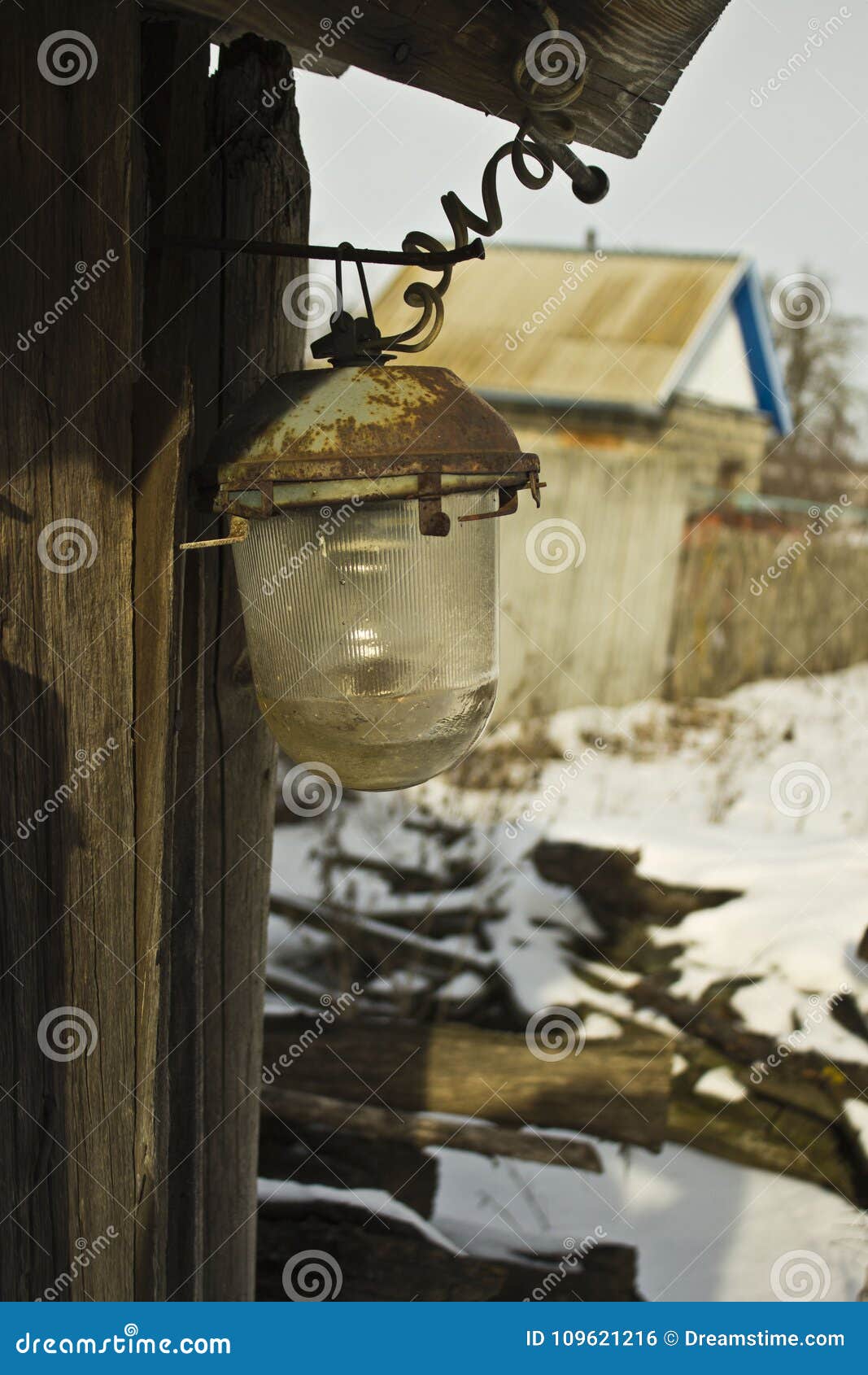 Broken Lantern on the Wall of an Old Barn Stock Photo - Image of ...