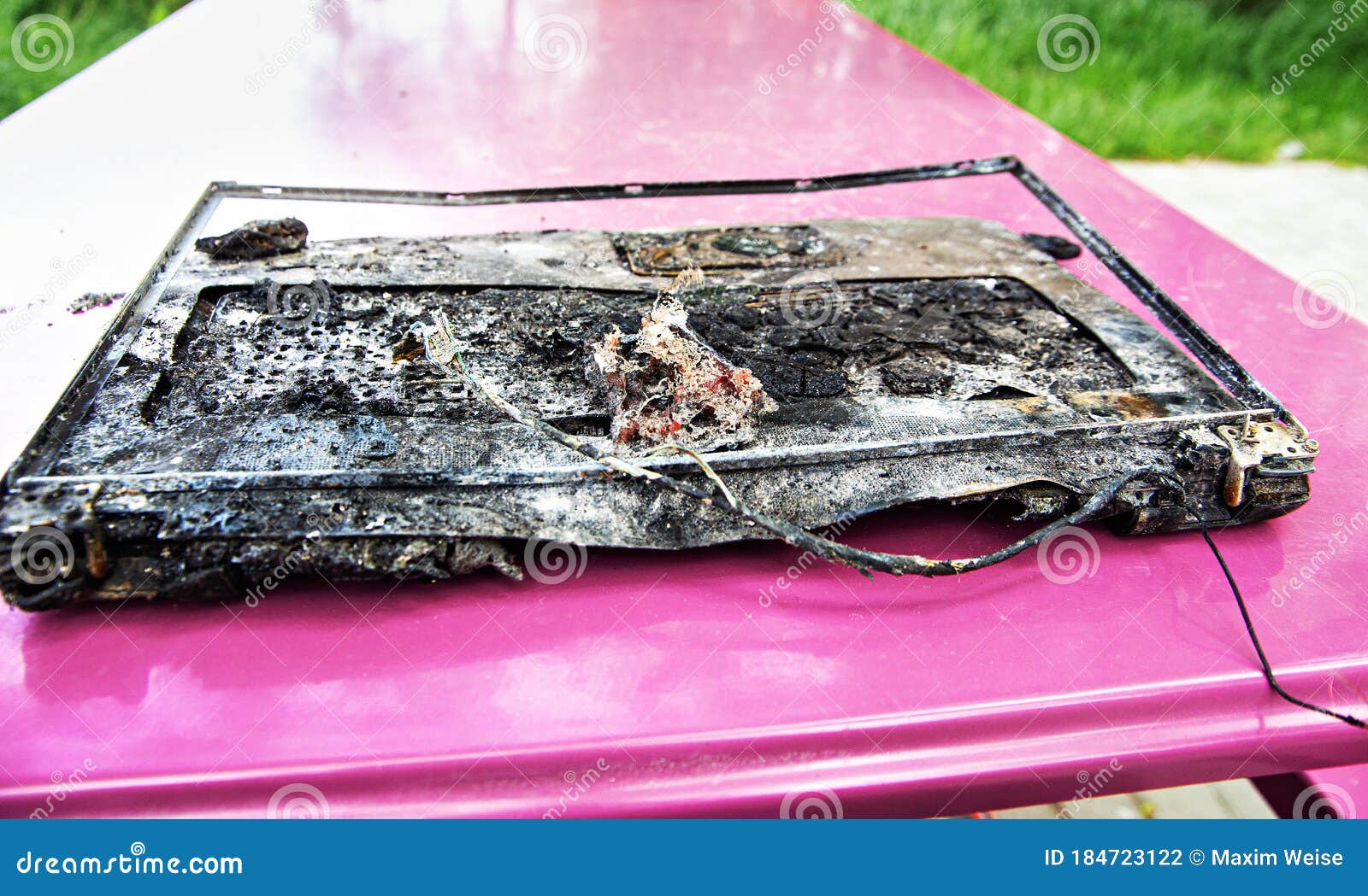 Broken Laptop Computer Spoiled by Flame of Hot Fire Stock Photo - Image ...
