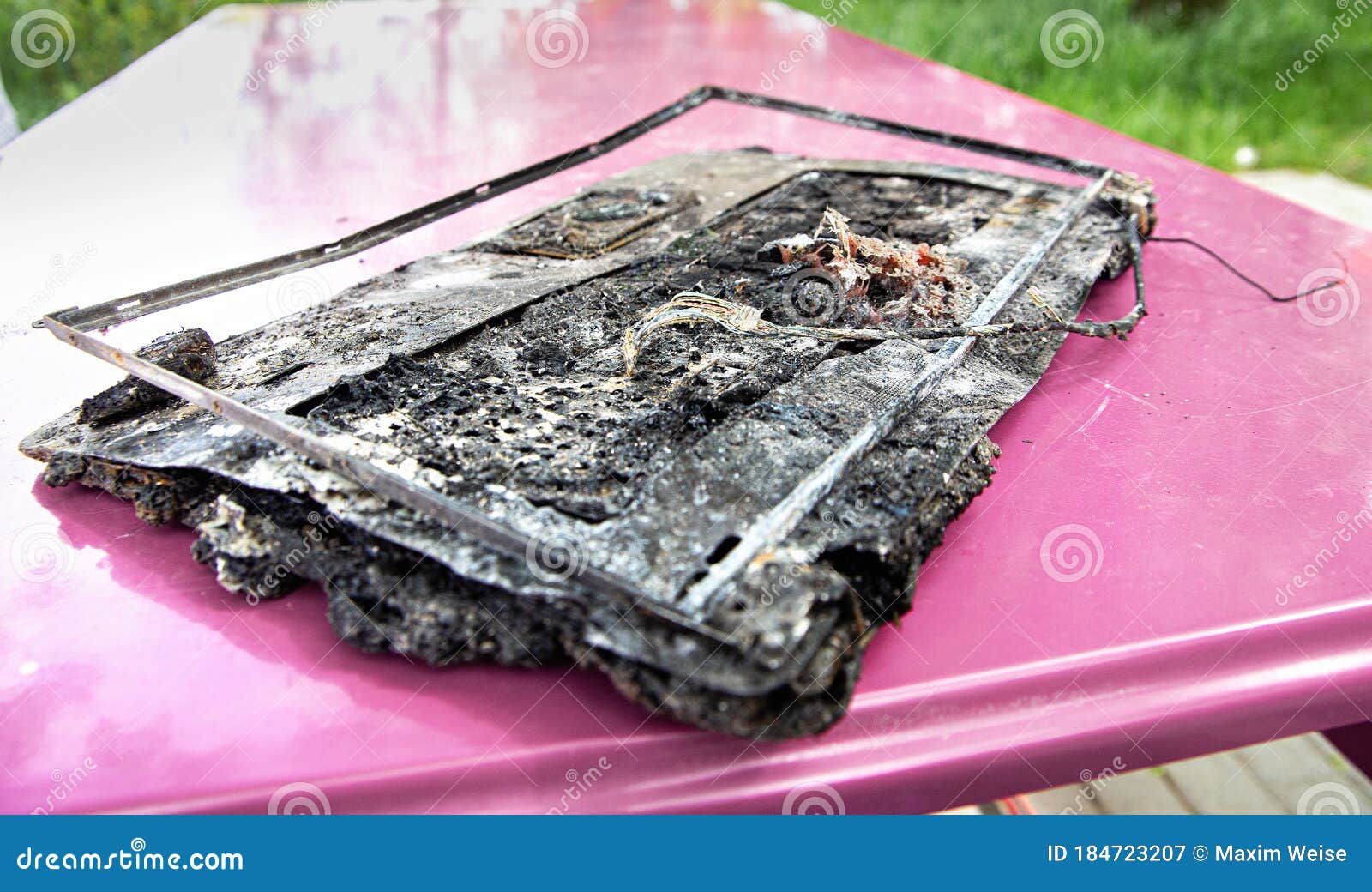 Broken Laptop Computer Spoiled by Flame Melted Plastic. Computer Damage ...