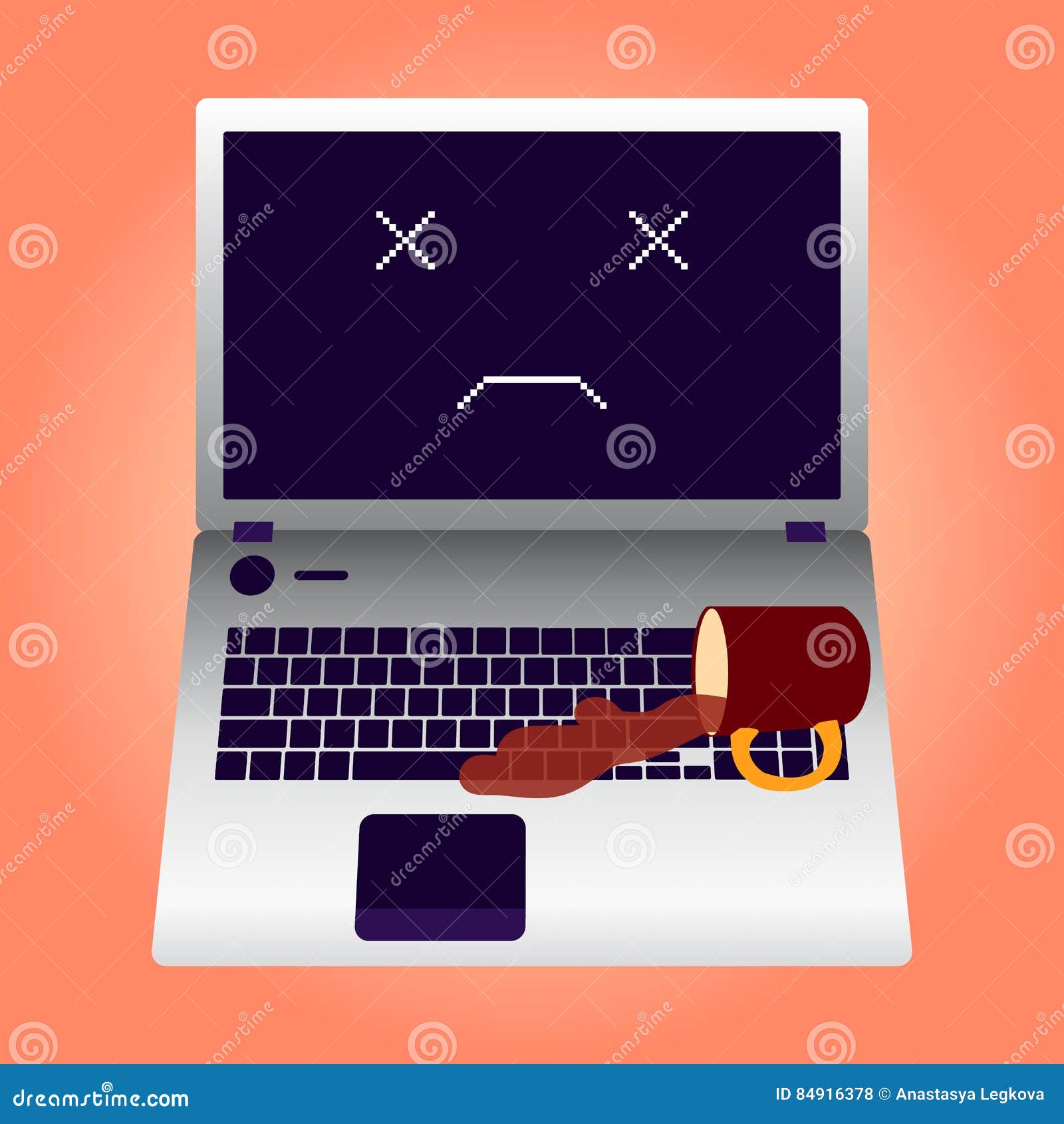 A Laptop With A Cracked Screen Concept. Editable Clip Art. Vector ...