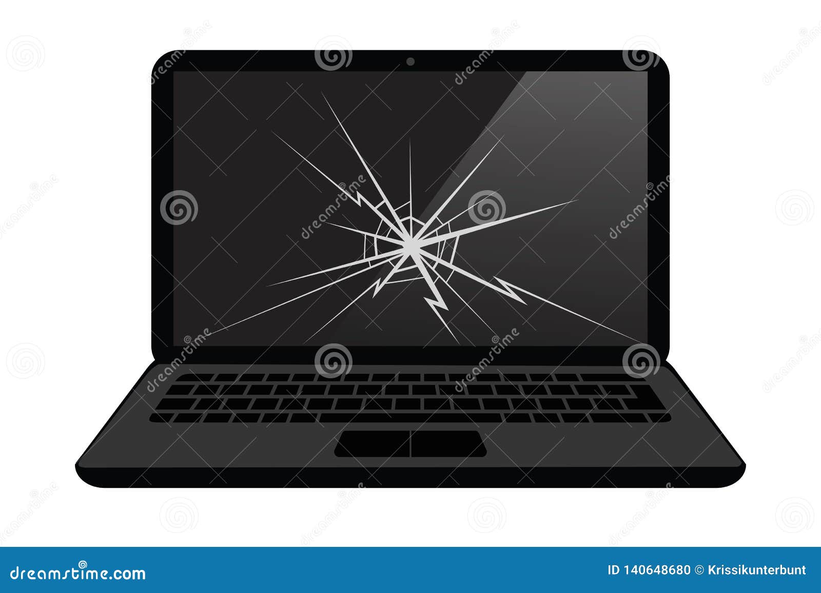Broken Laptop Display with Crack Stock Vector - Illustration of display ...