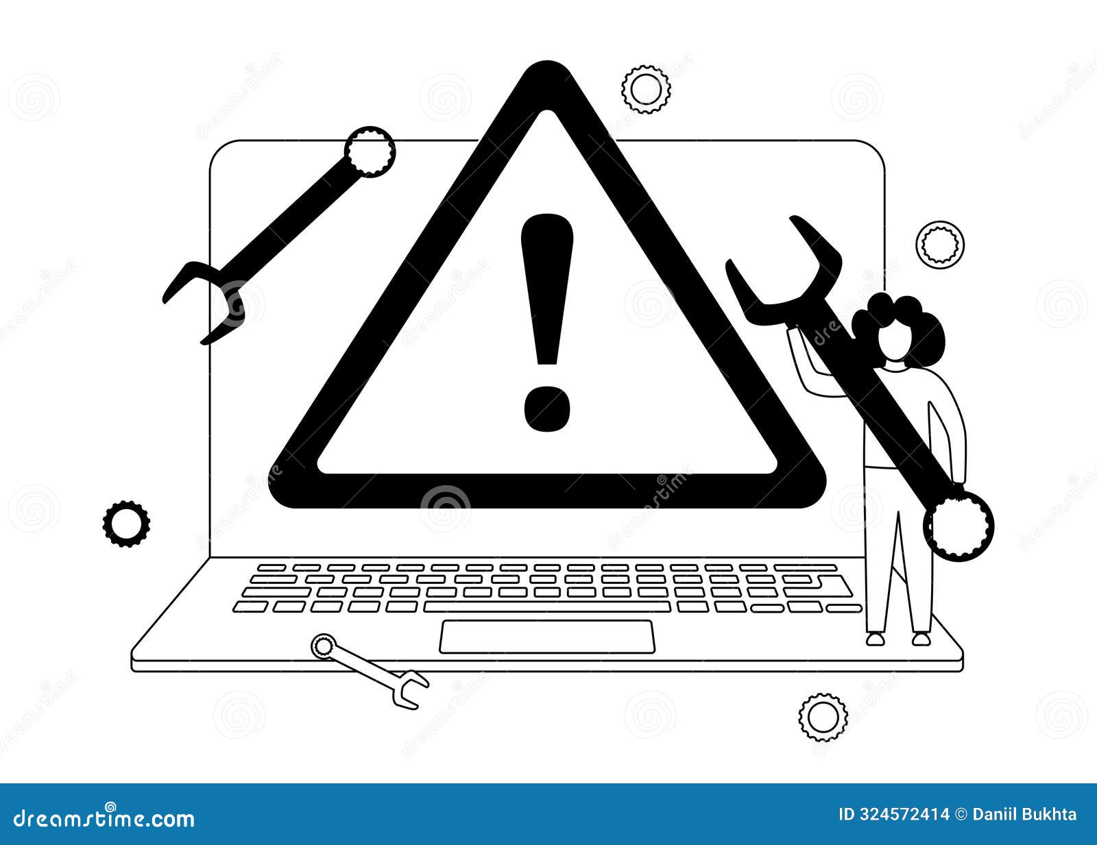 Broken Laptop with Error. Error Warning Sign on the Screen Stock Vector ...