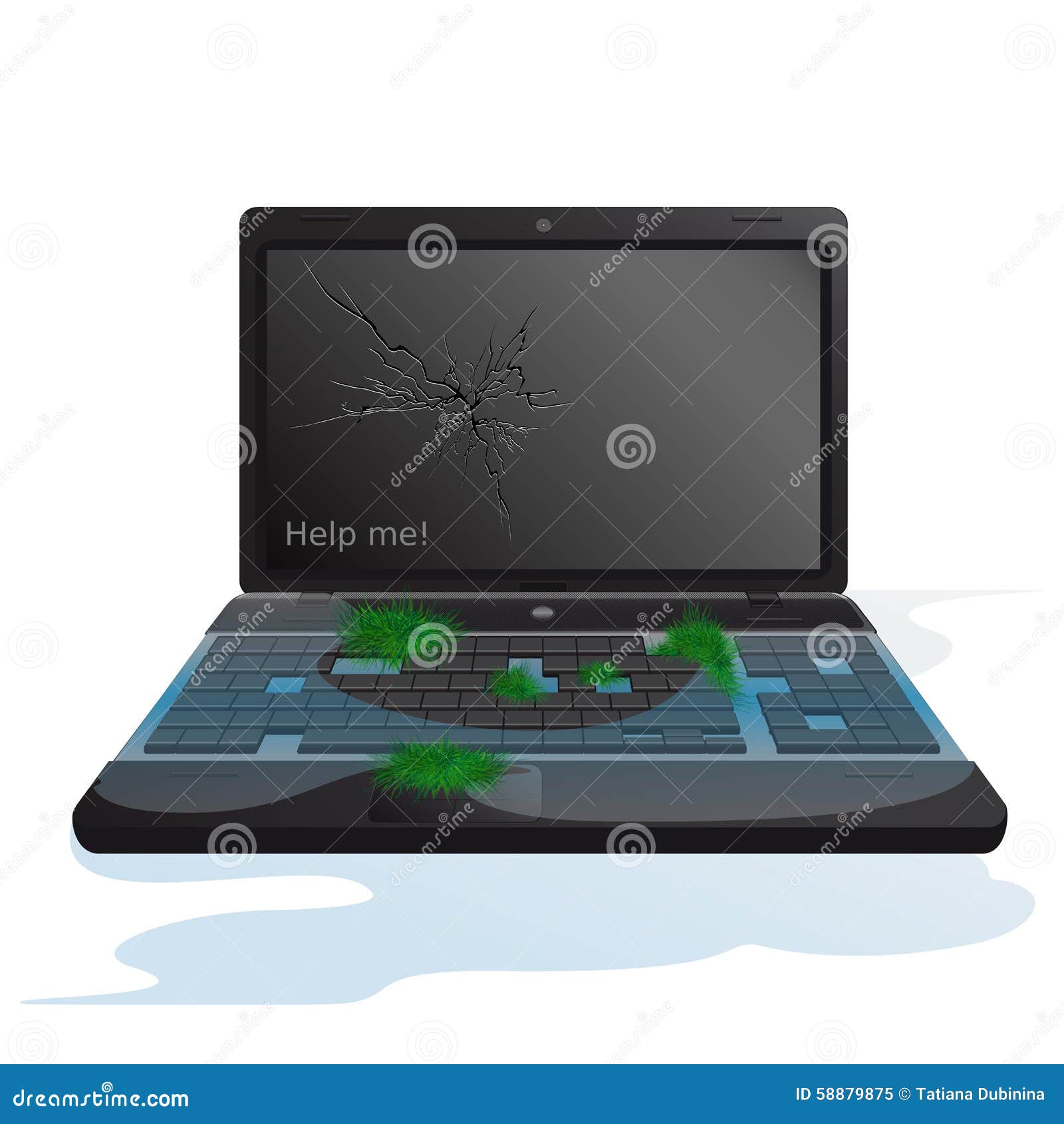 Broken Laptop Vector Illustration Isolated On White Color Background ...