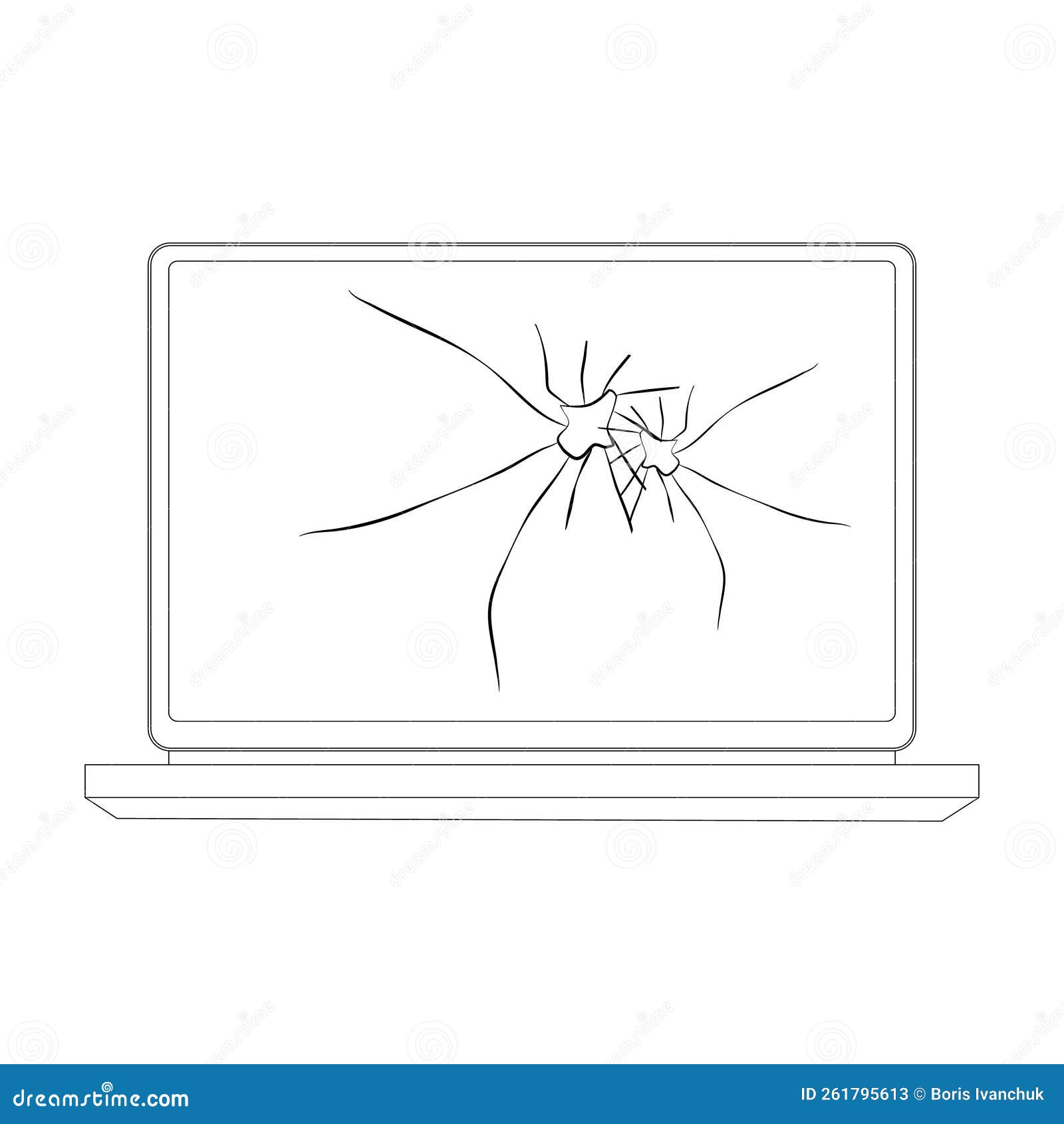 Broken Laptop in Outline Style on a White Background. Vector ...
