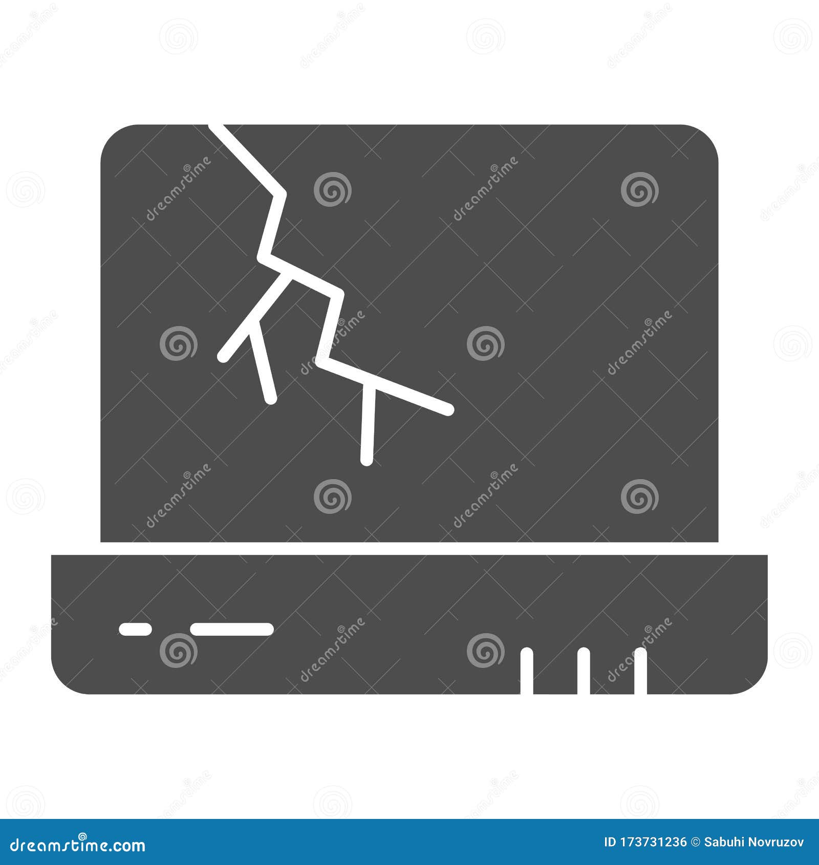 Broken Laptop Solid Icon. Notebook Screen with Crack, Device with ...