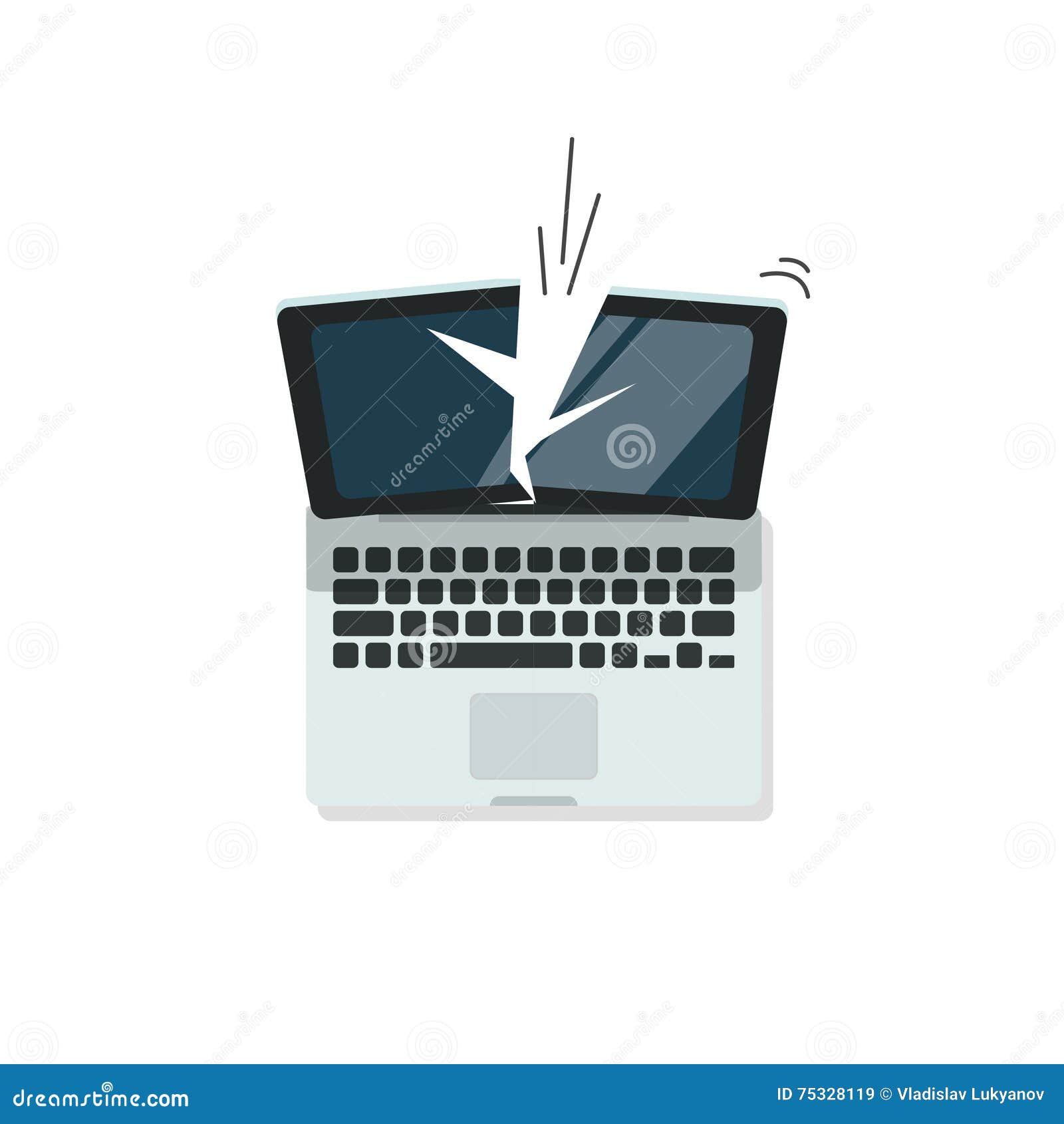 Broken Laptop Vector Illustration Isolated, Crashed Computer Flat ...